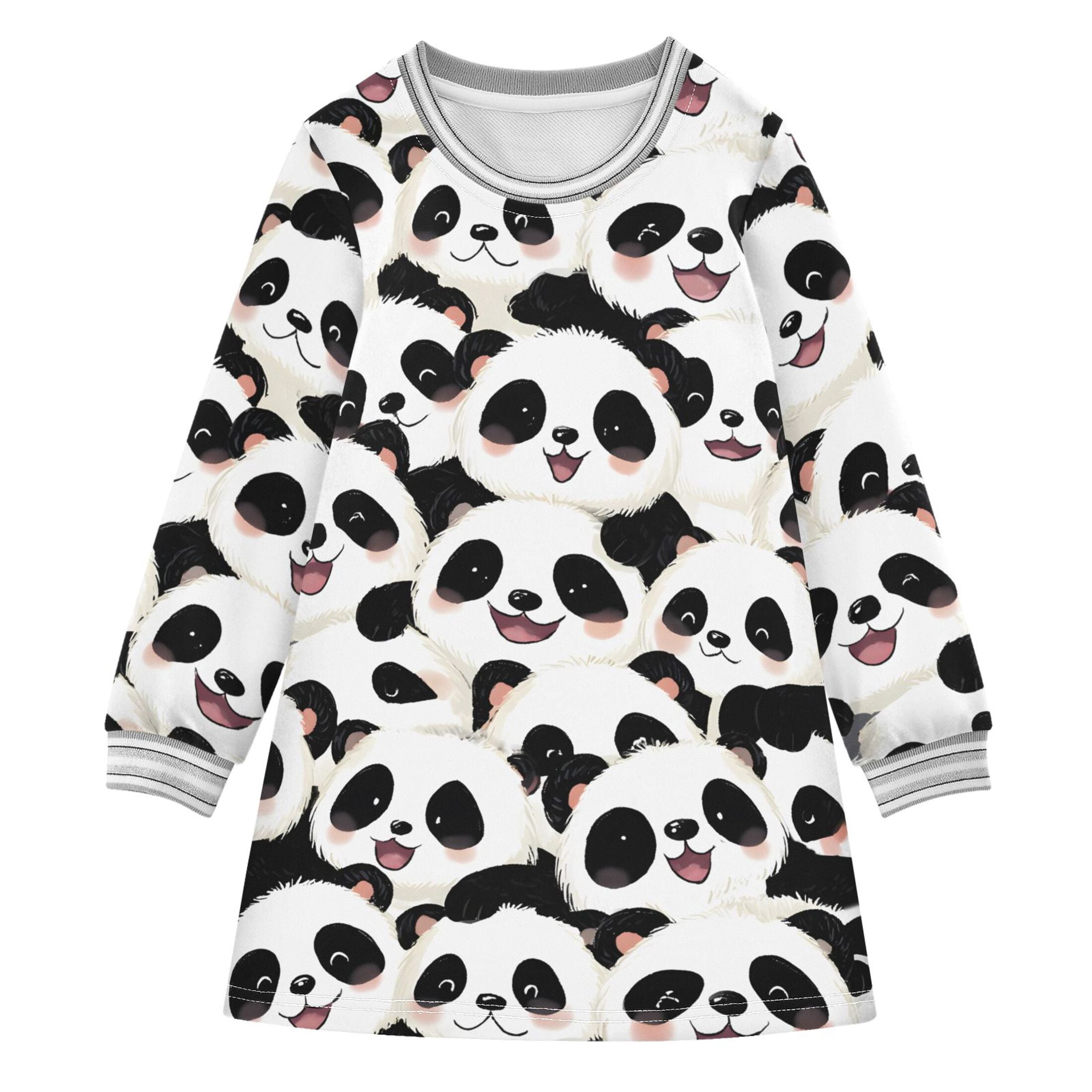 Cute and Happy Panda Pattern Girls'long-sleeved dress Thickened A-dress ...