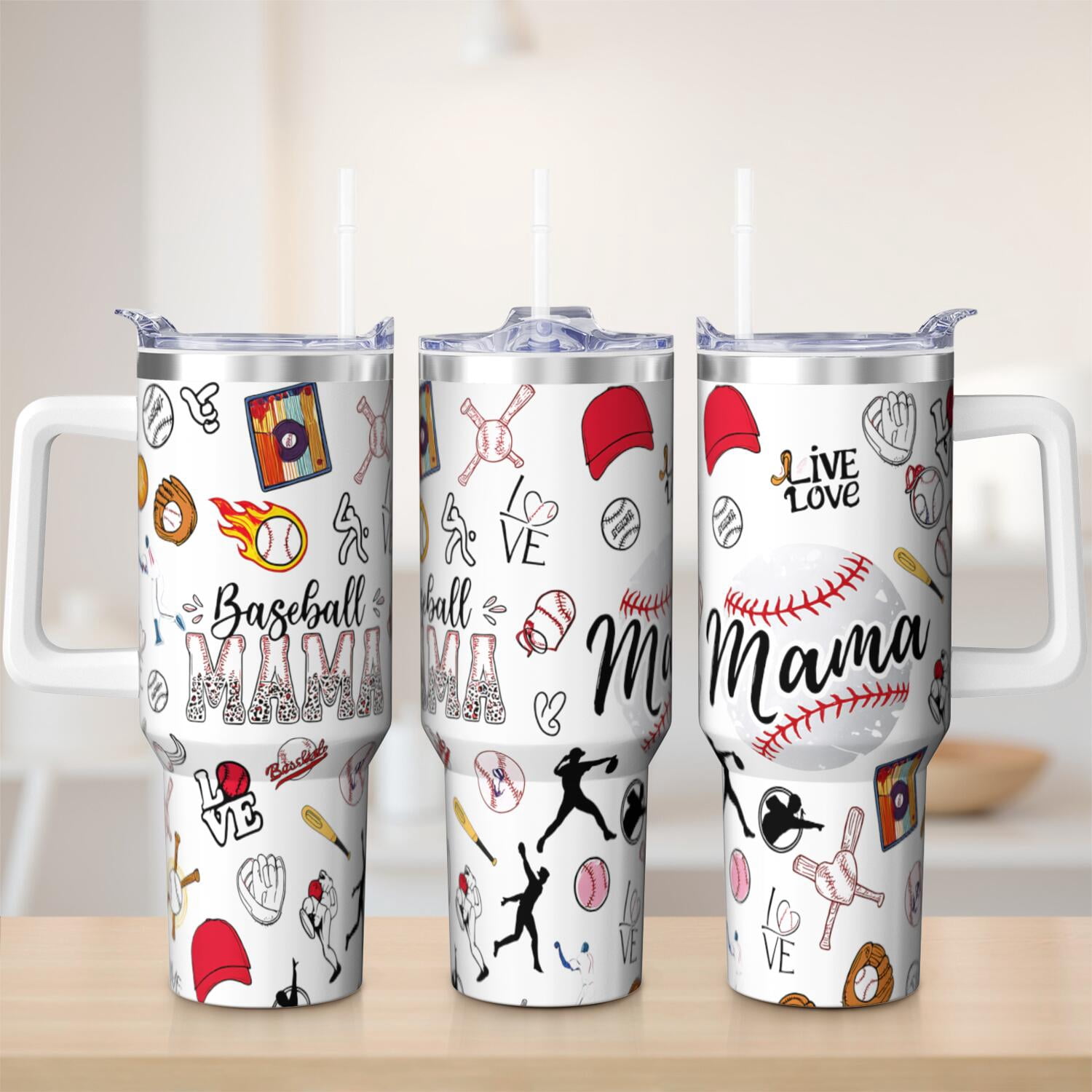Cute baseball tumbler 40 oz tumbler with handle and straw 304 stainless ...