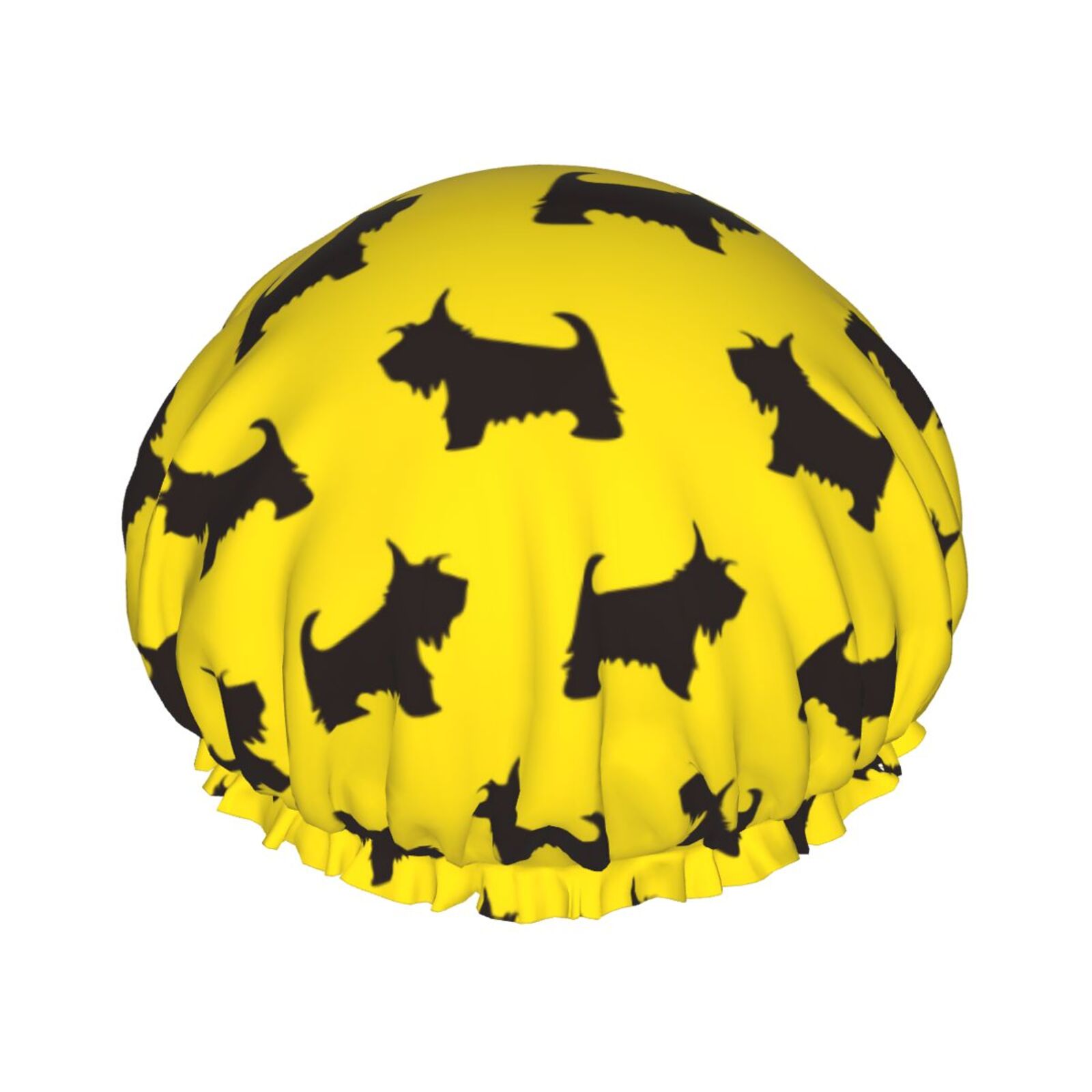 Cute black Dog yellow Shower Cap, Reusable Bath Hair Hat for all Hair ...