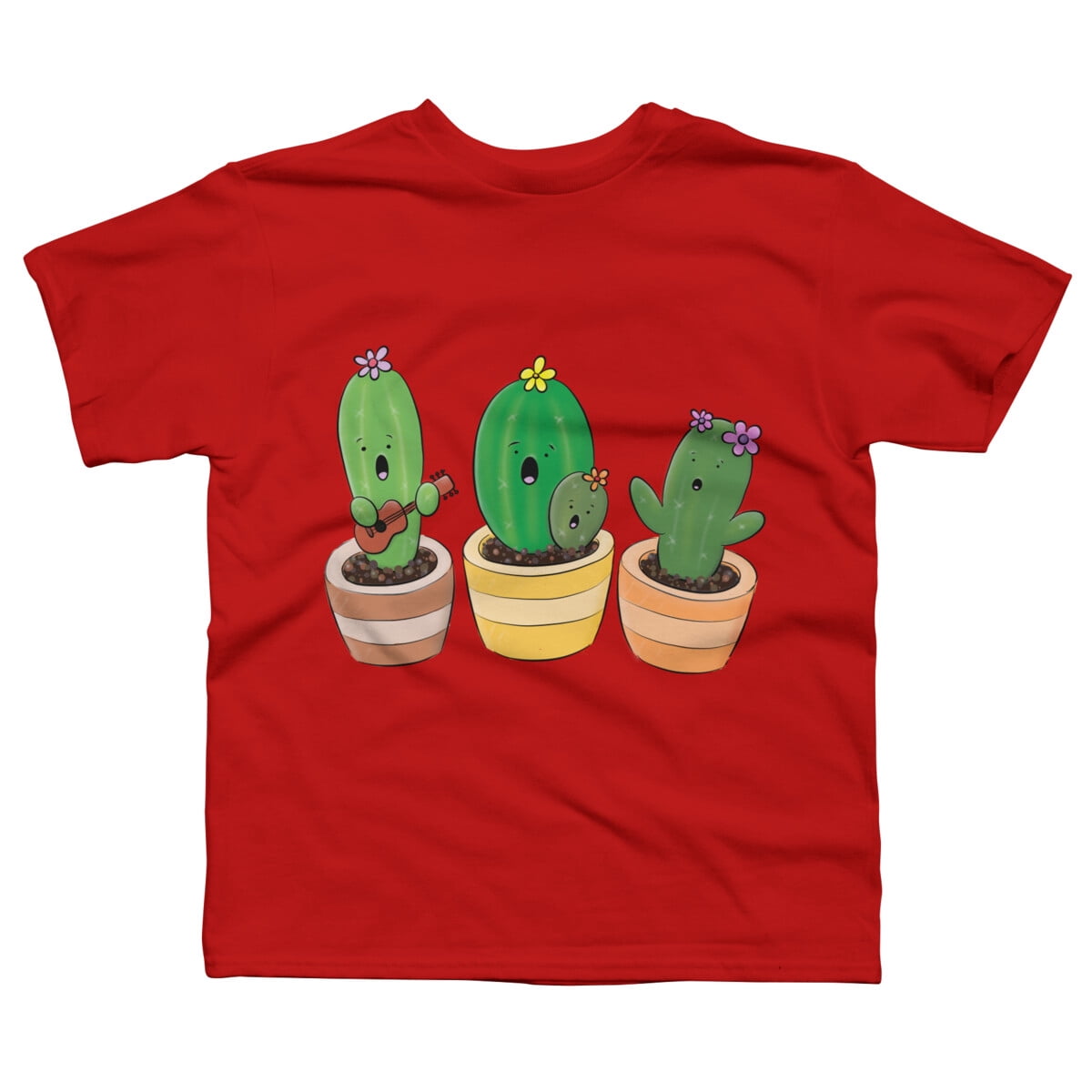 Cute cactus trio singing cartoon illustration Boys Red Graphic Tee ...