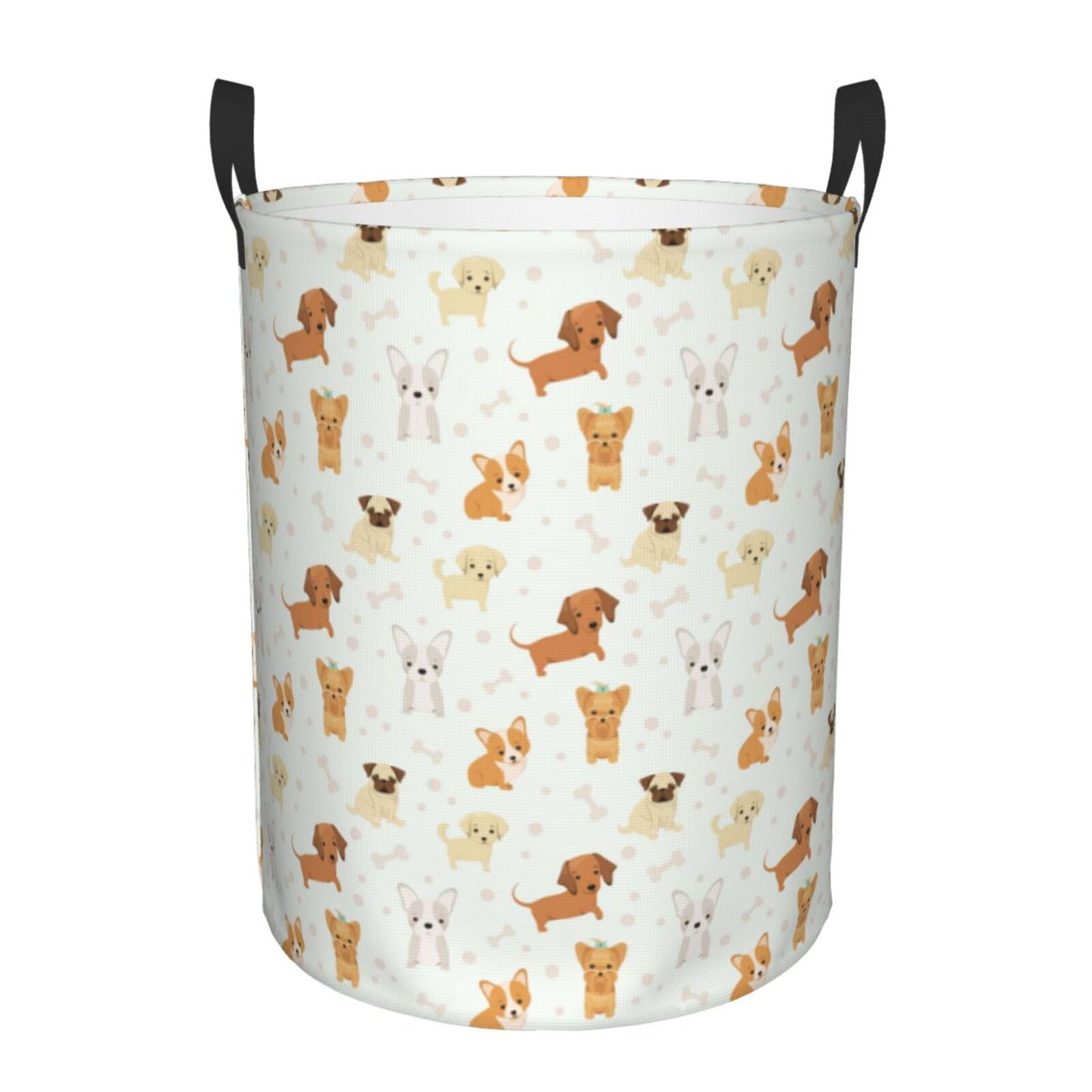Cute cartoon Dog Puppy Round Laundry Basket, Laundry Hamper with Handle ...