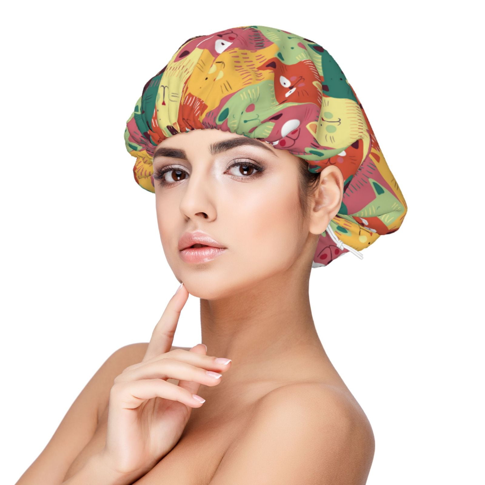 Cute cartoon cat Silk Bonnet for Sleeping Women Men, Adjustable Elastic ...