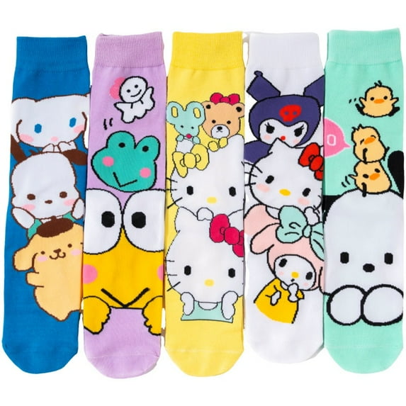 Cute cartoon character colorful socks -5-Pair Pack blue, purple, yellow ...
