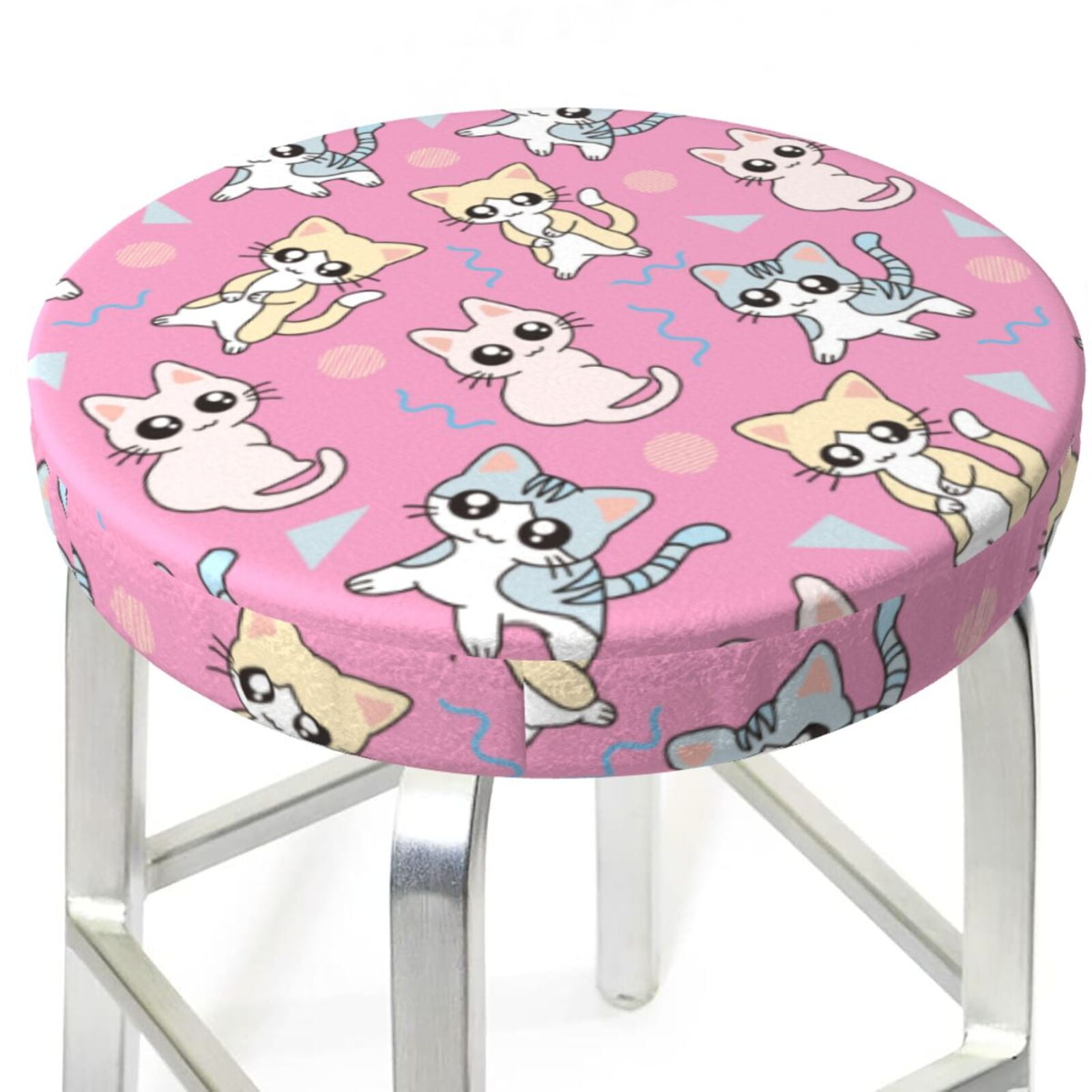 Cute cartoon colorful cat rose red Bar Stool Covers - Stretch Round ...