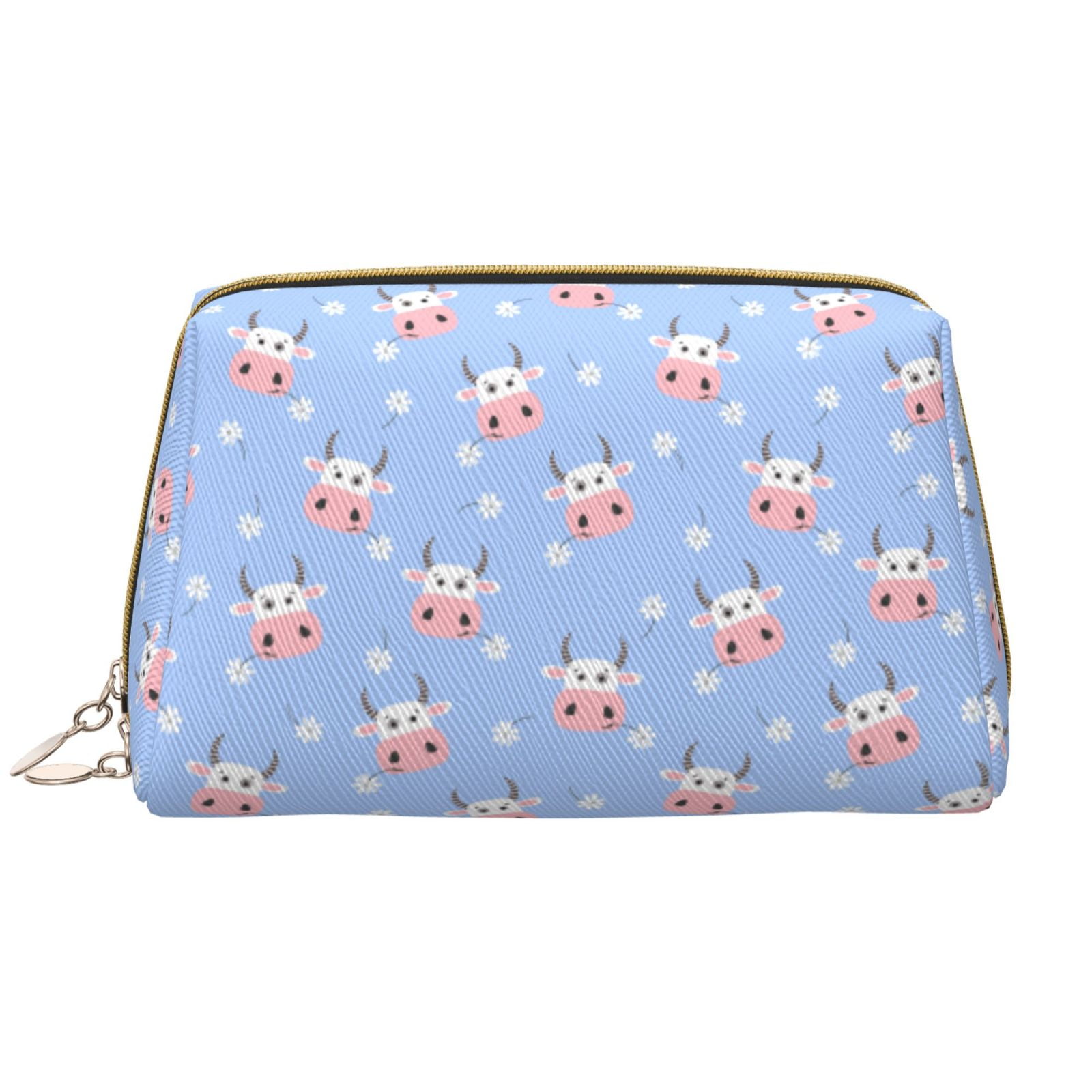 Cute cartoon cow head flower blue Makeup Bag, Large Capacity Cosmetic ...