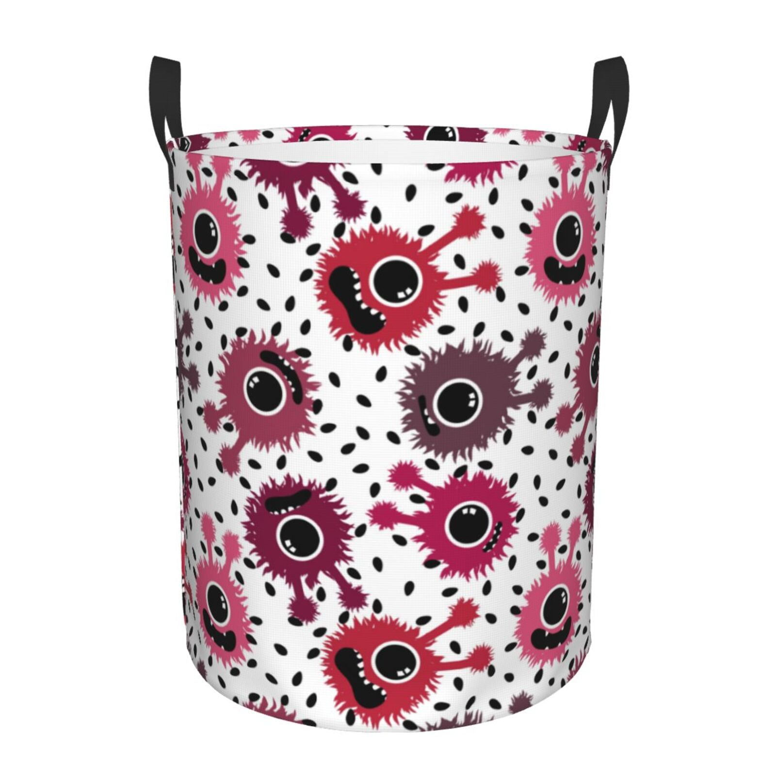 Cute cartoon eyes red Round Laundry Basket, Laundry Hamper with Handle ...