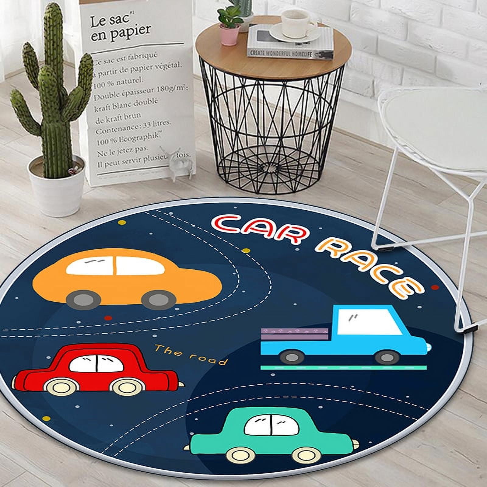Cute cartoon printed pattern circular carpet home bedroom study ...