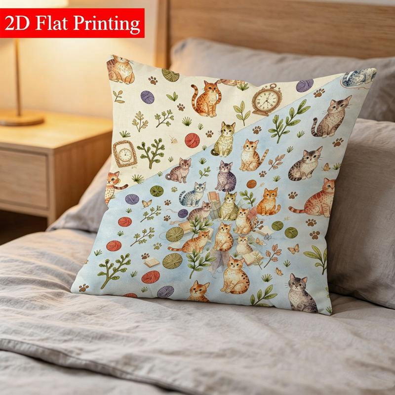 Cute cat and wool ball pattern pillow cover, double-sided printing ...