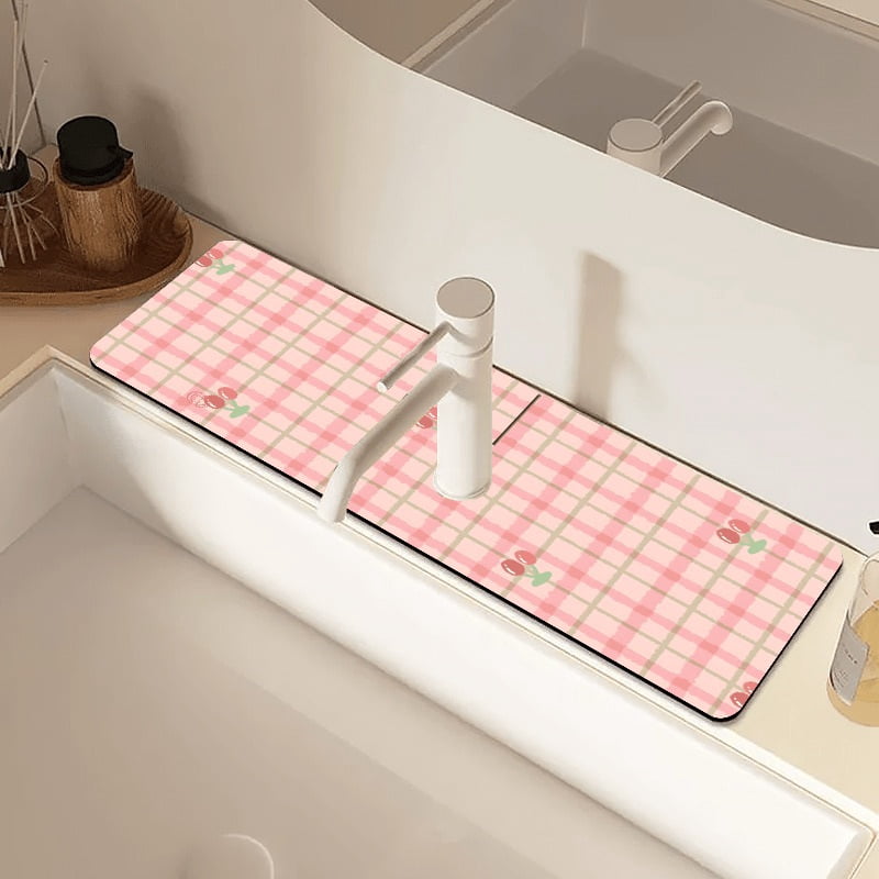 Cute cherry plaid non-slip sink faucet mat - Japanese kitchen/bathroom ...