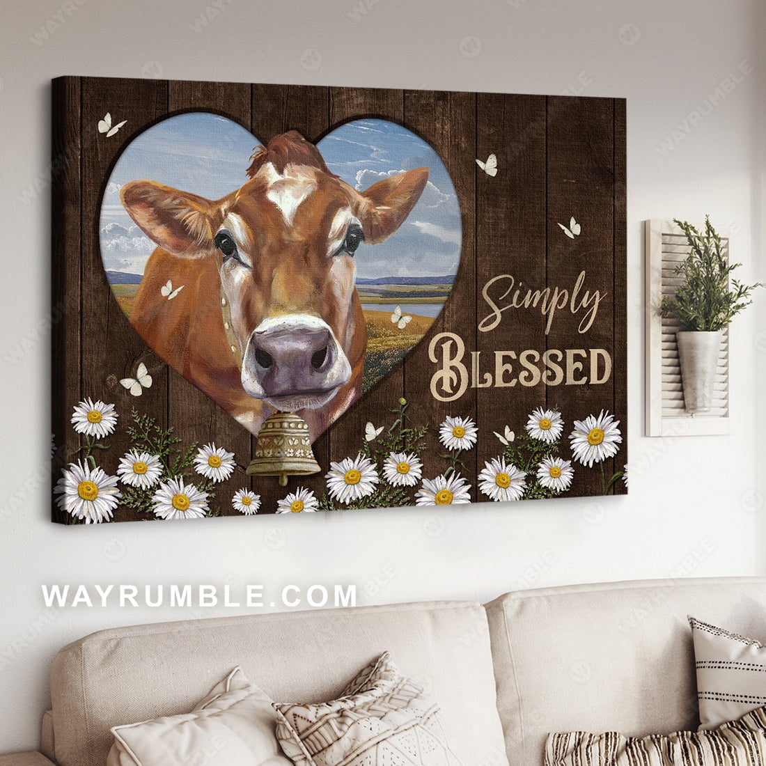 Cute cow painting, Heart shape, Daisy field, Simple blessed - Jesus Landscape poster Prints ...