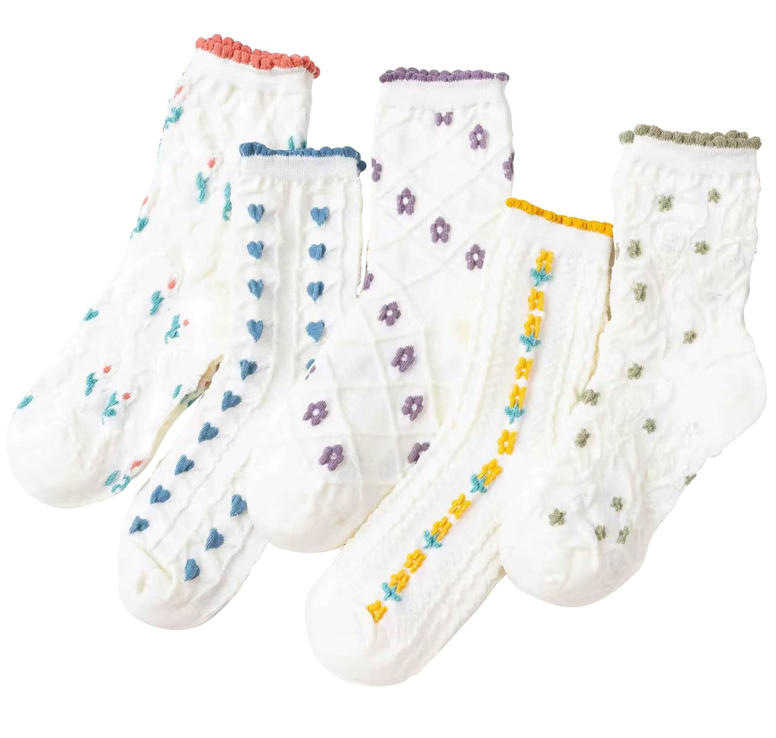 Cute crew socks with floral pattern for women, teens, girls ...