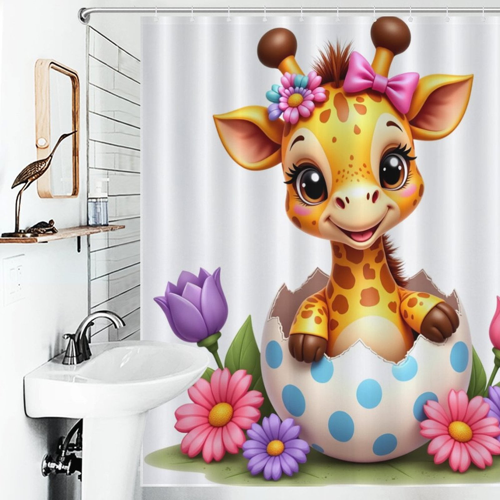 Cute giraffe in Easter Eggs. Shower Curtains for Bathroom Showers Bath ...