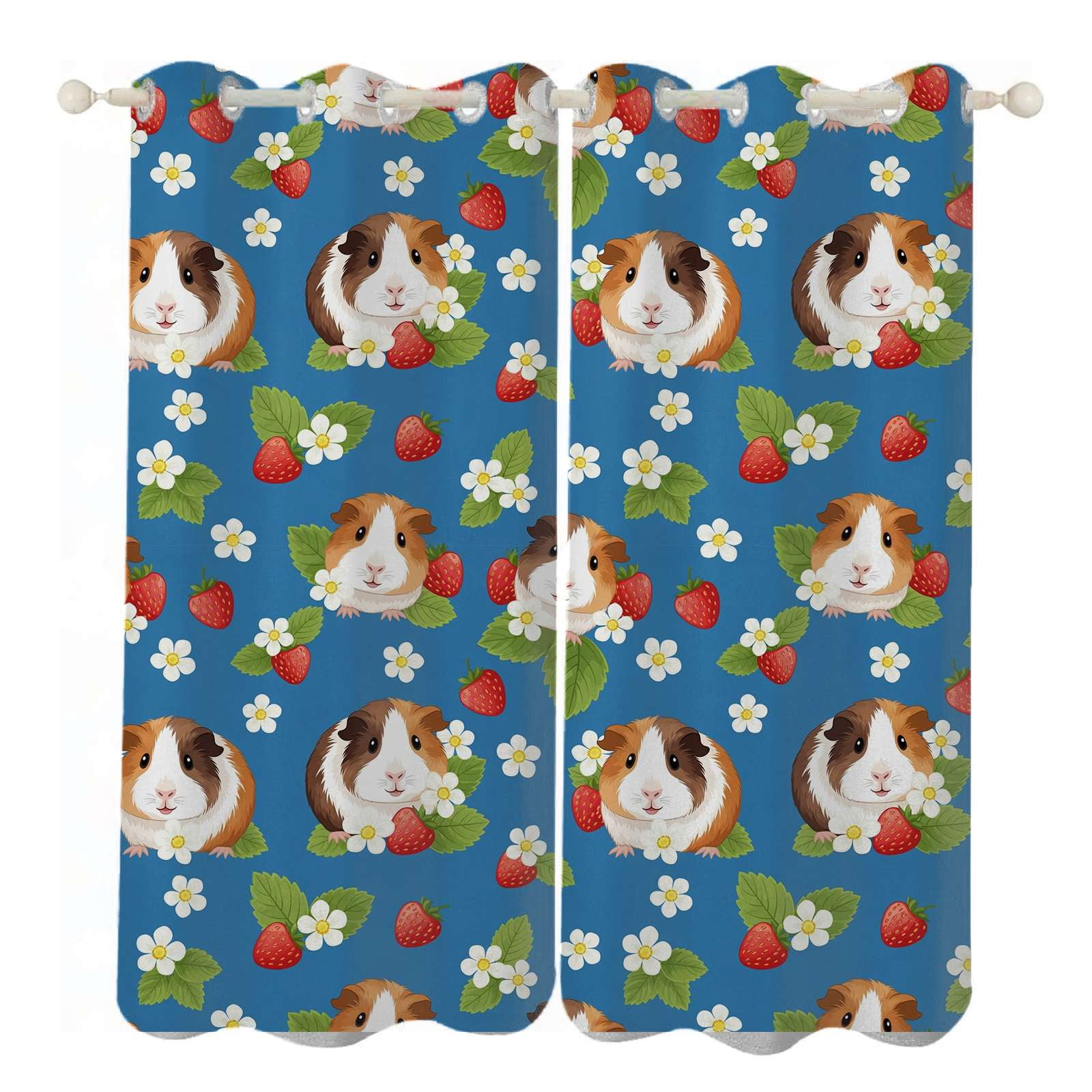 Cute guinea pigs strawberries flowers pattern Sunshade Curtains Home ...