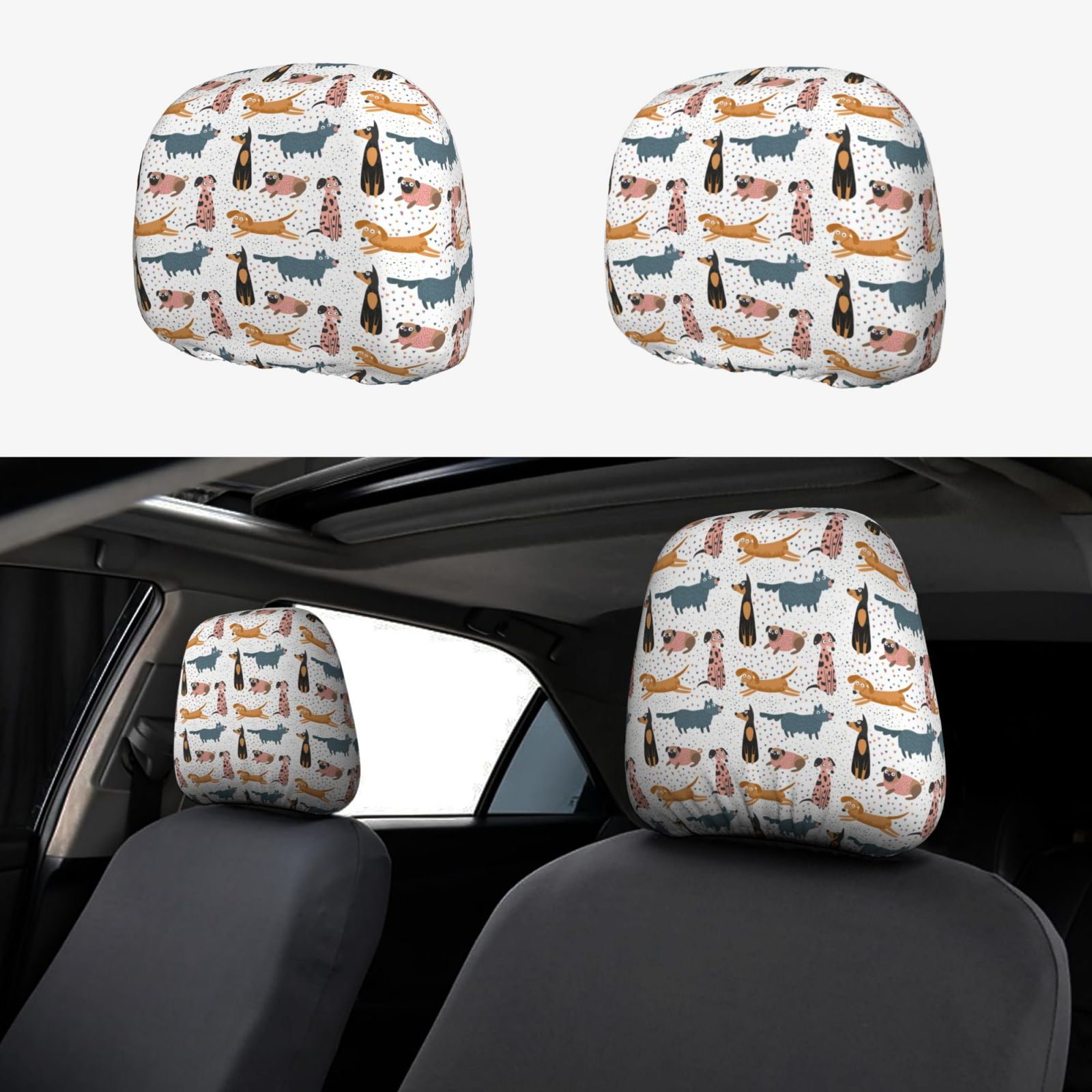 Cute heart Dog Headrest Cover for Cars, 2Pack Car Headrest Cover, Soft ...