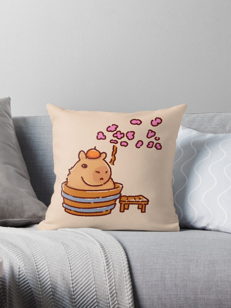 Cute illustration of a capybara bathing in ofuro, japanese bath, with ...