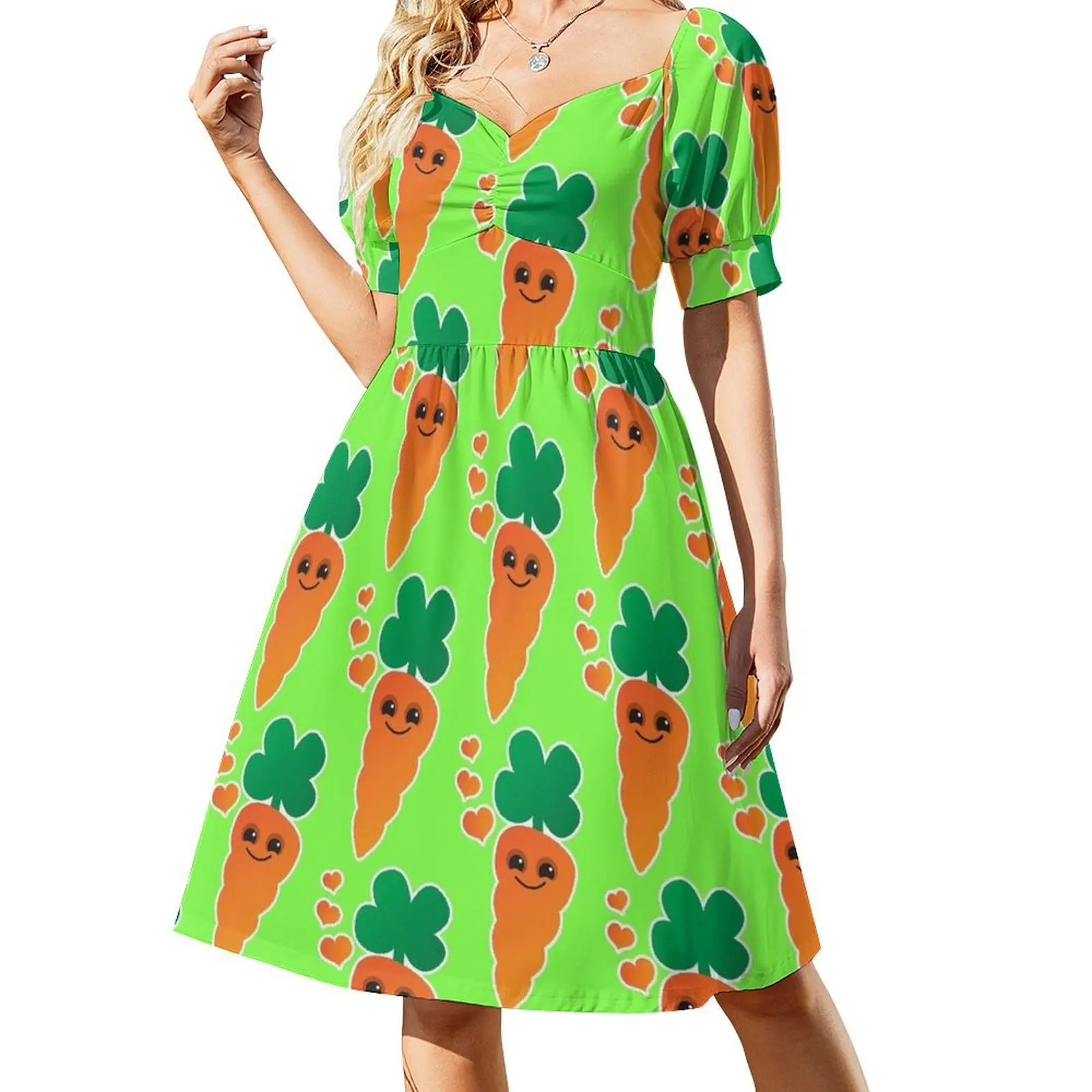Cute kawaii orange carrot with cute hearts Sleeveless Dress women's ...