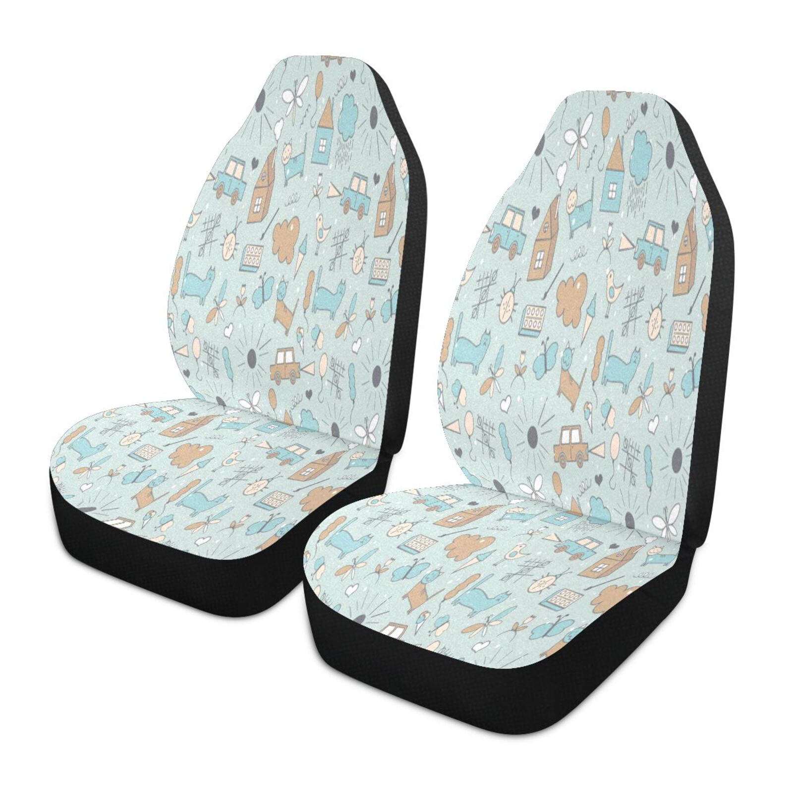 Cute kids seamless pattern Car Seat Cover 2 Piece Set Saddle Blanket ...