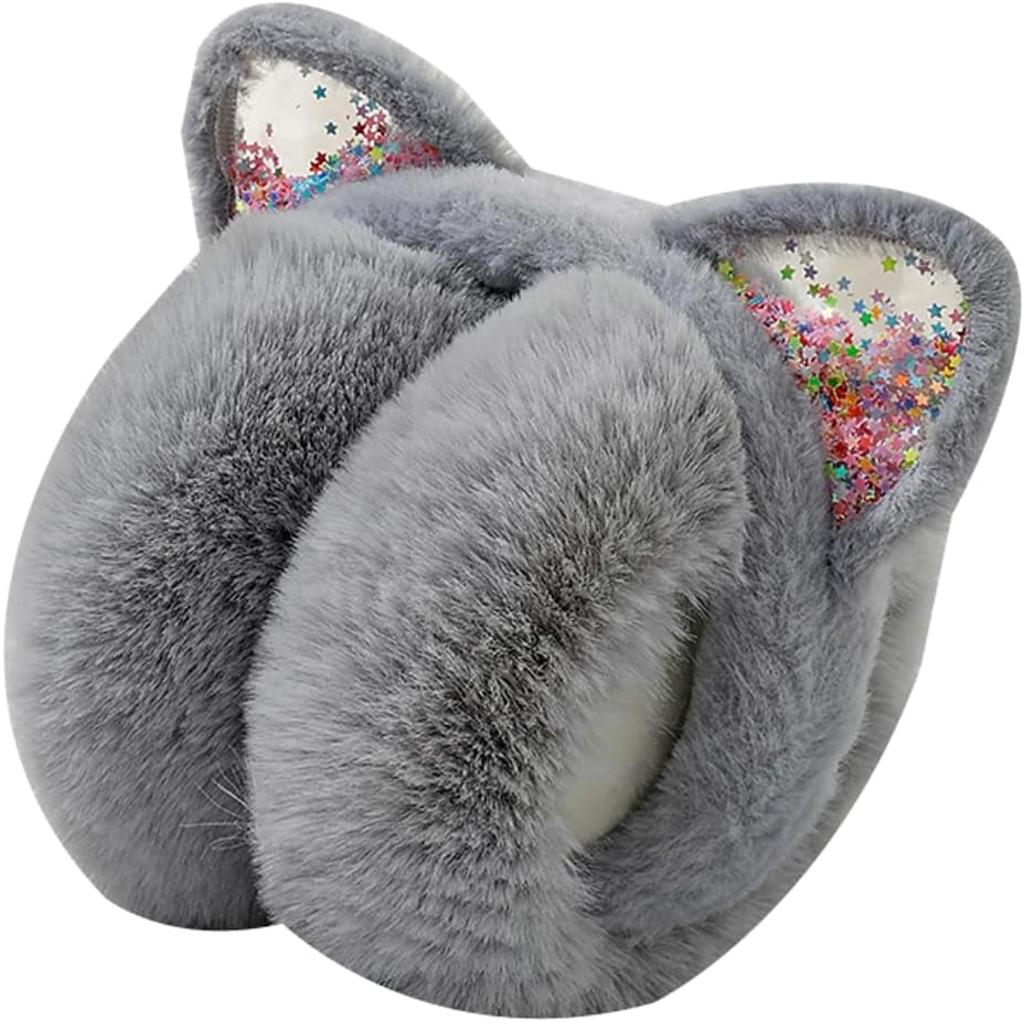 Cute kitten ears ear muffs women's delicate sequins plush collapsible ...