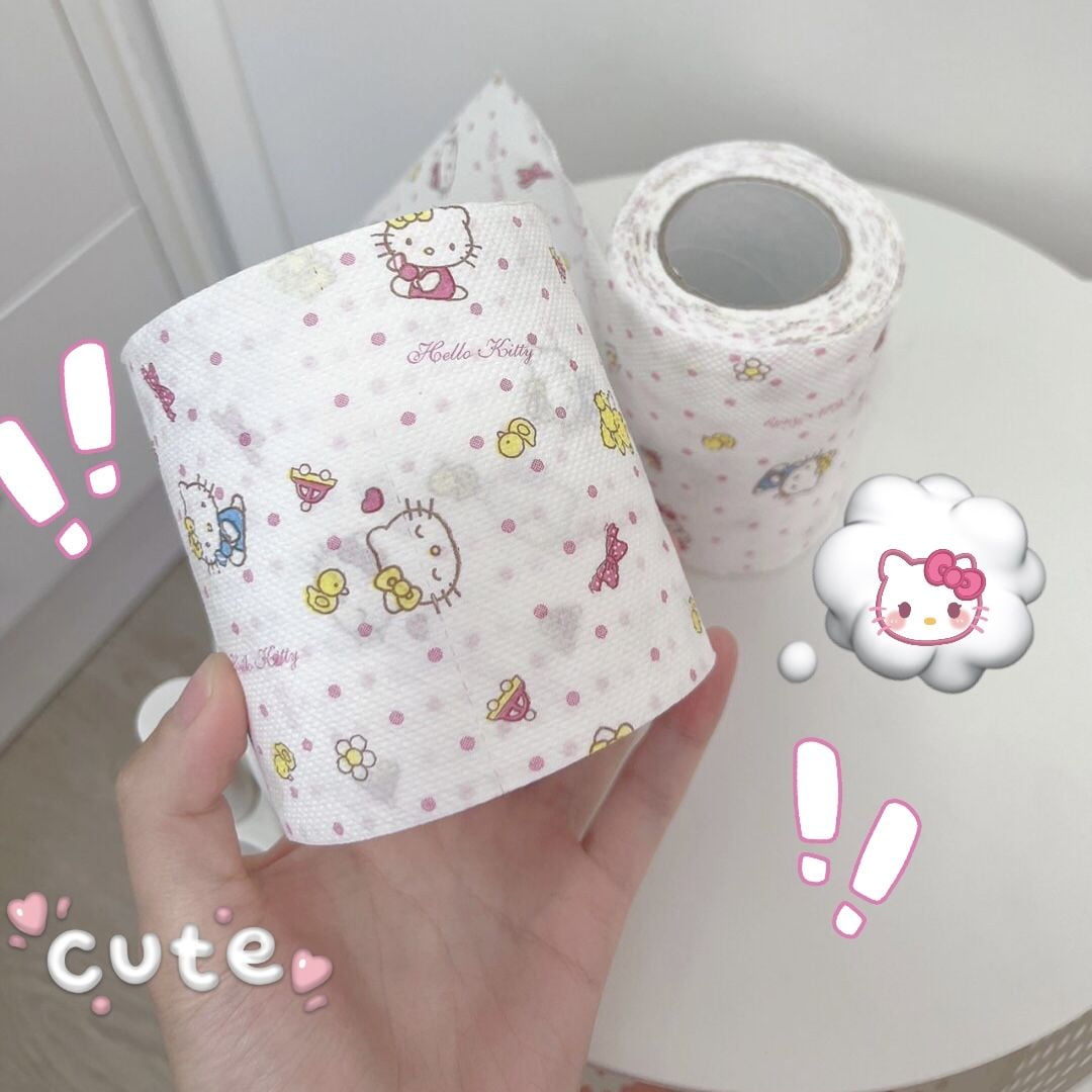 Cute kitty cartoon print paper roll color tissue Hello Kitty toilet ...