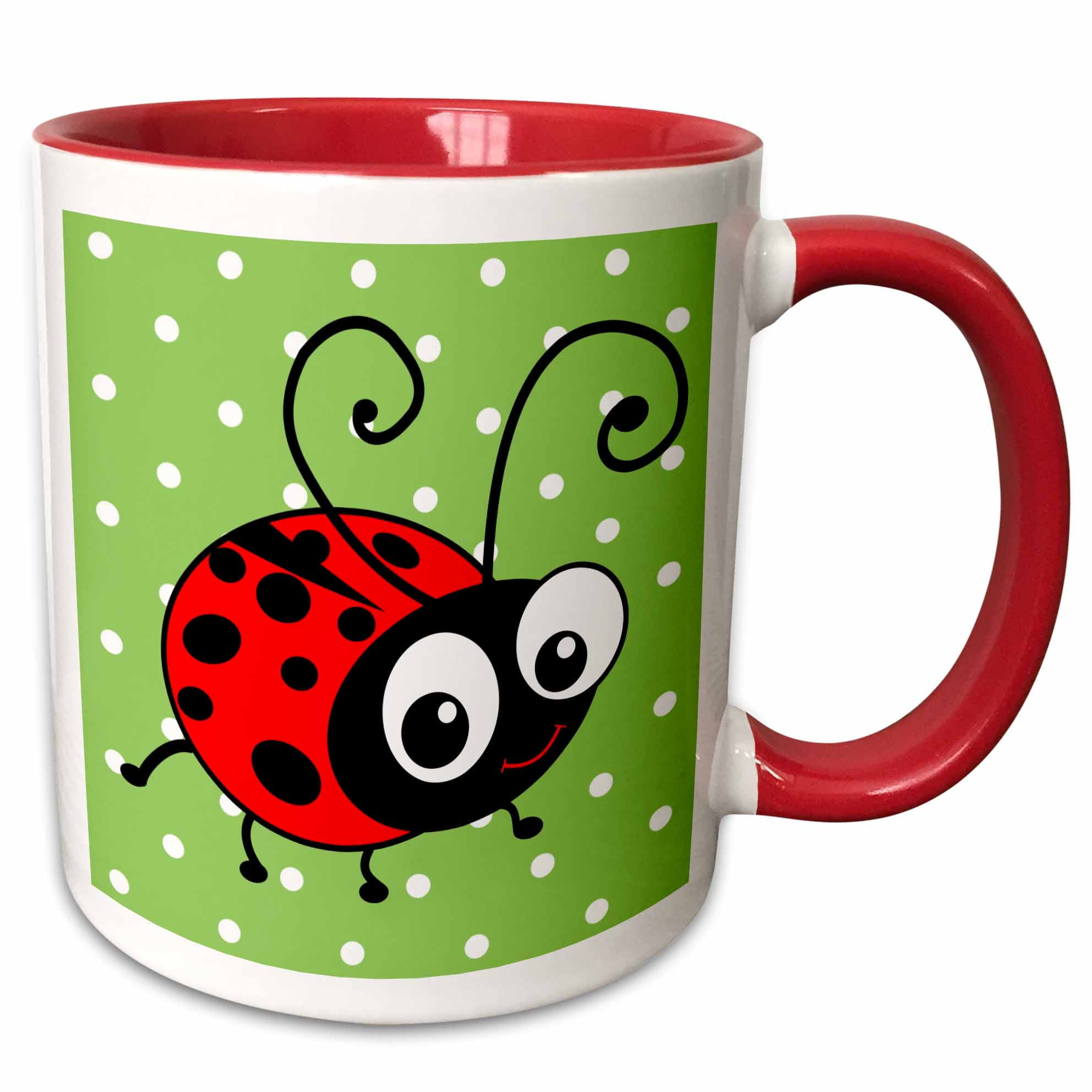 Cute Ladybug Green Polka Dot Design Kawaii Happy Red And Black Spots