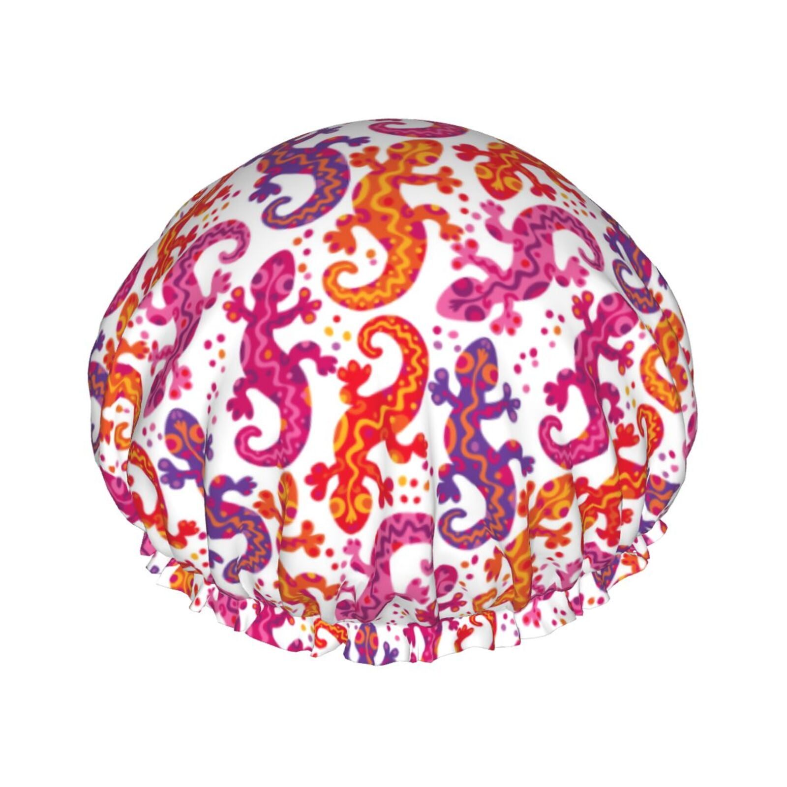 Cute lizard gecko colorful_A Shower Cap, Reusable Bath Hair Hat for all ...