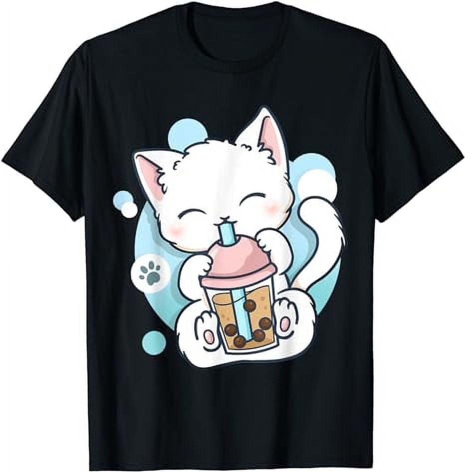 Cute love to drink milk tea kittenBubble Tea Anime Kawaii Neko T-Shirt ...