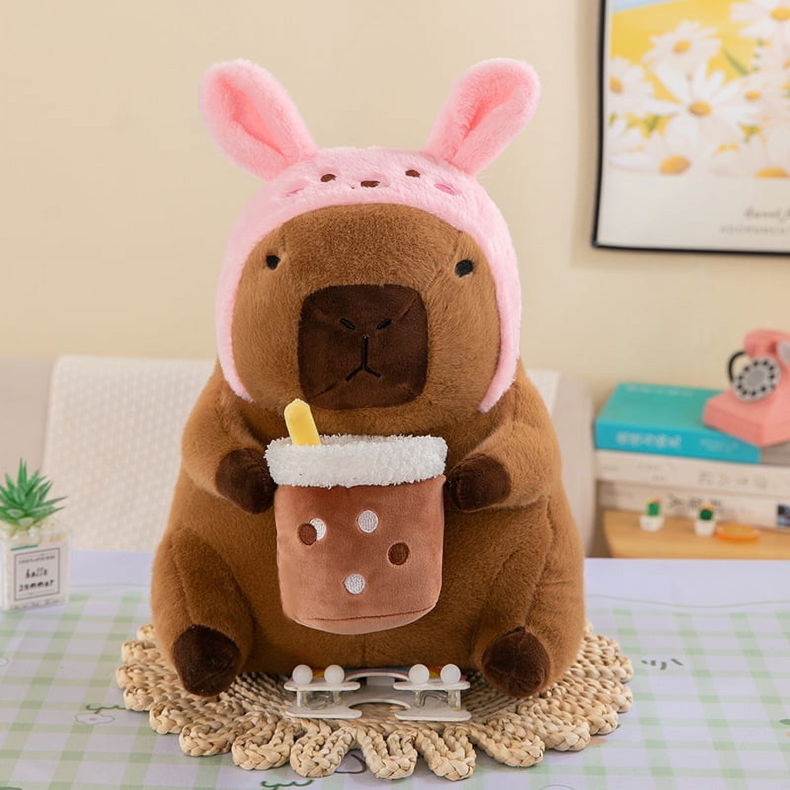 Cute milk tea hug flower capybara capybara children's companion plush ...