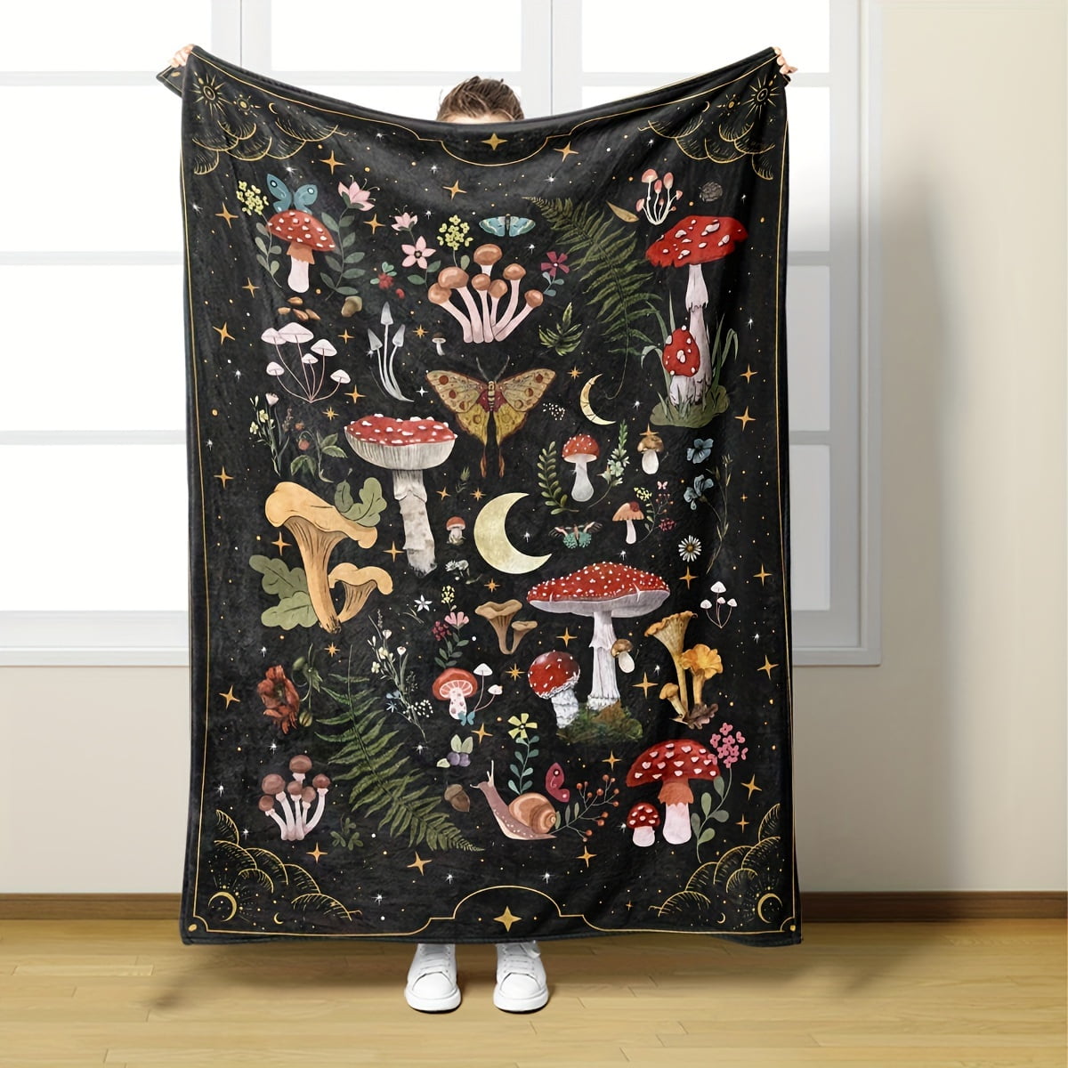 Cute mushroom decoration flannel blanket soft cozy warm moth gothic ...
