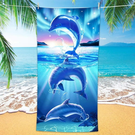 Cute ocean dolphin themed bath towel, fun animal cartoon beach towel ...