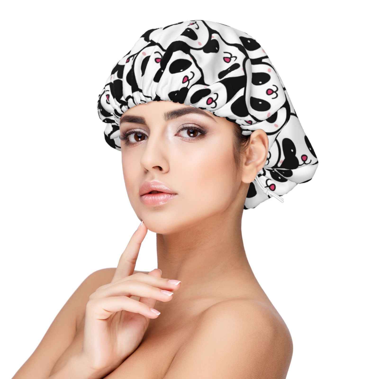 Cute panda print Silk Bonnet for Sleeping Women Men, Adjustable Elastic ...