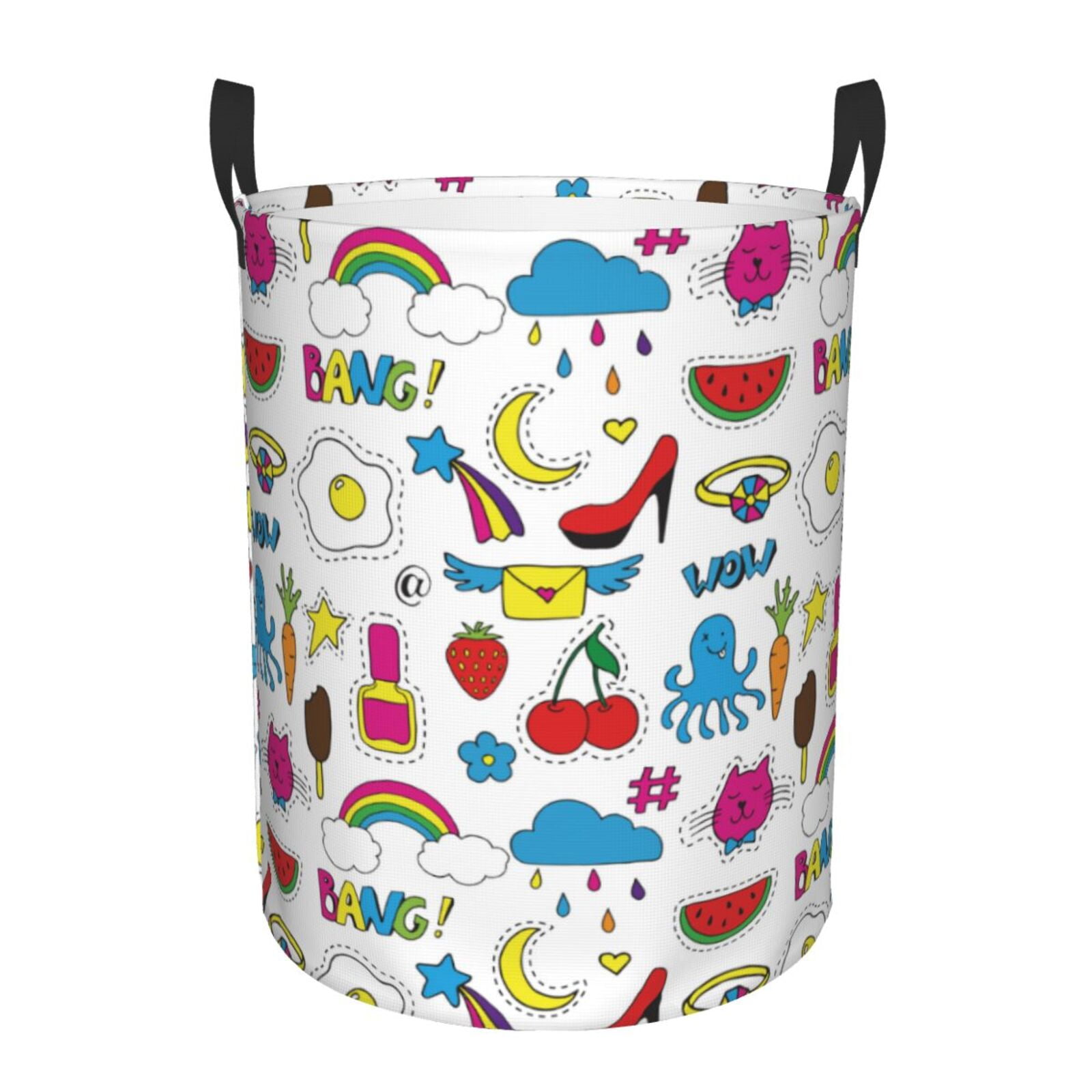 Cute pattern Laundry Basket with Handles - Freestanding Laundry Hamper ...