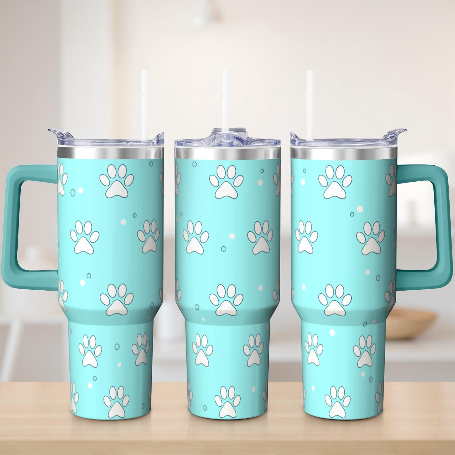 Cute paw print theme tumbler 40 oz tumbler with handle and straw 304 ...