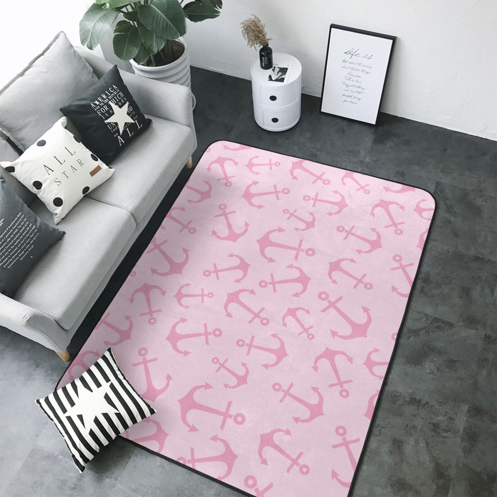 Cute pink anchor Area Rugs for Living Room Bedroom, 5x7 Soft Throw ...