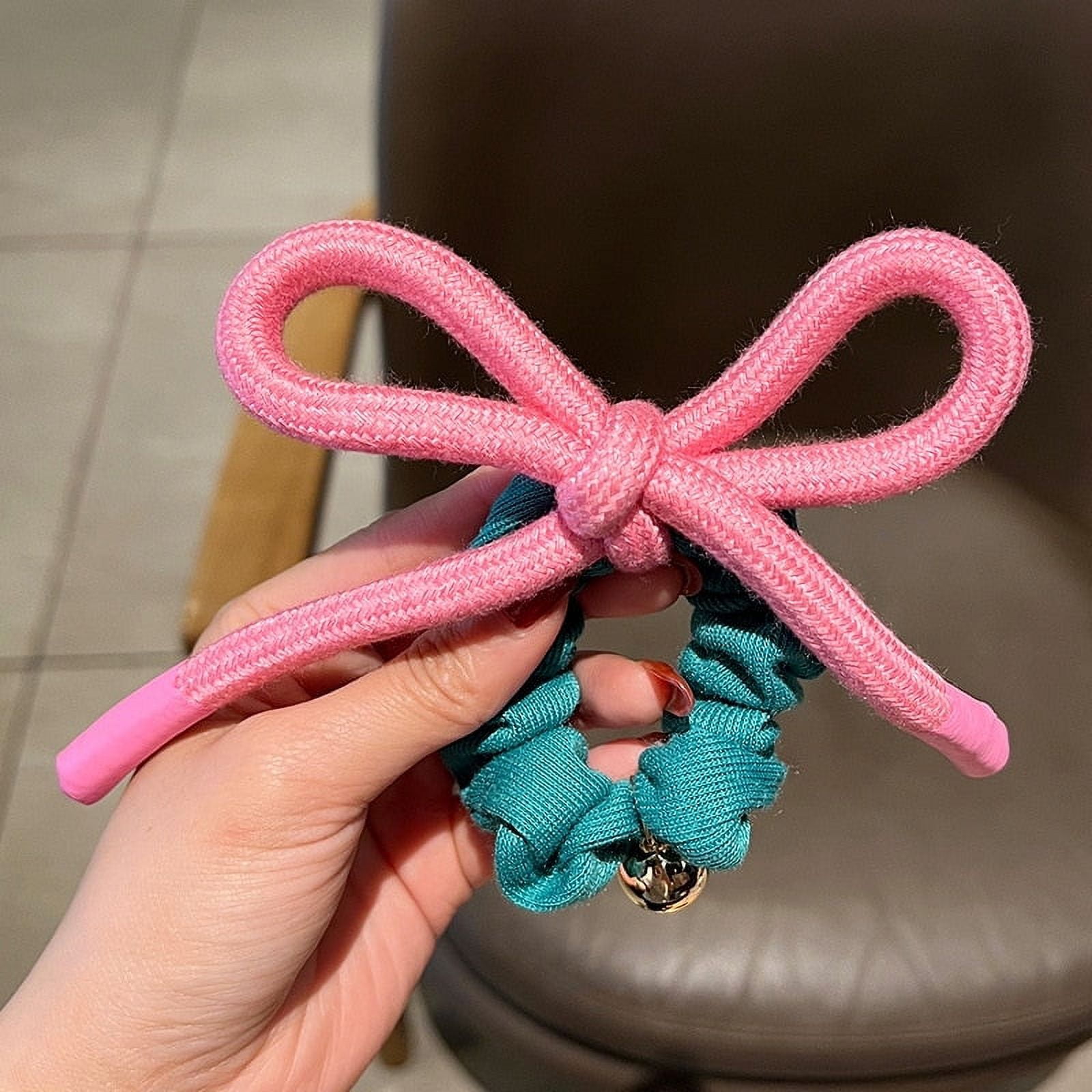 Cute pink bow head rope girl large intestine ring hair ring rubber band ...