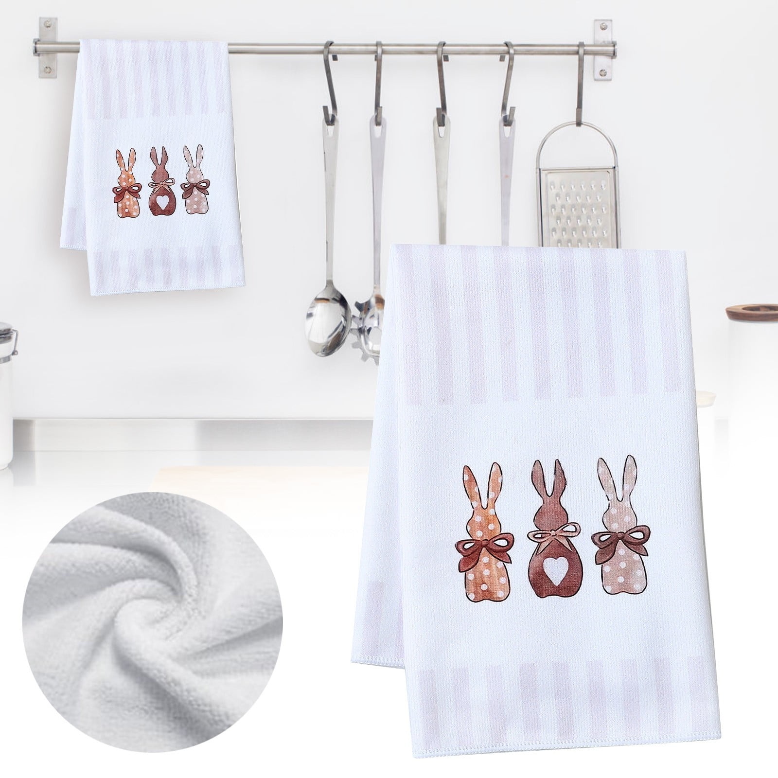 Cute rabbit Kitchen Towels Decorative Set, white Absorbent Dish Tea ...