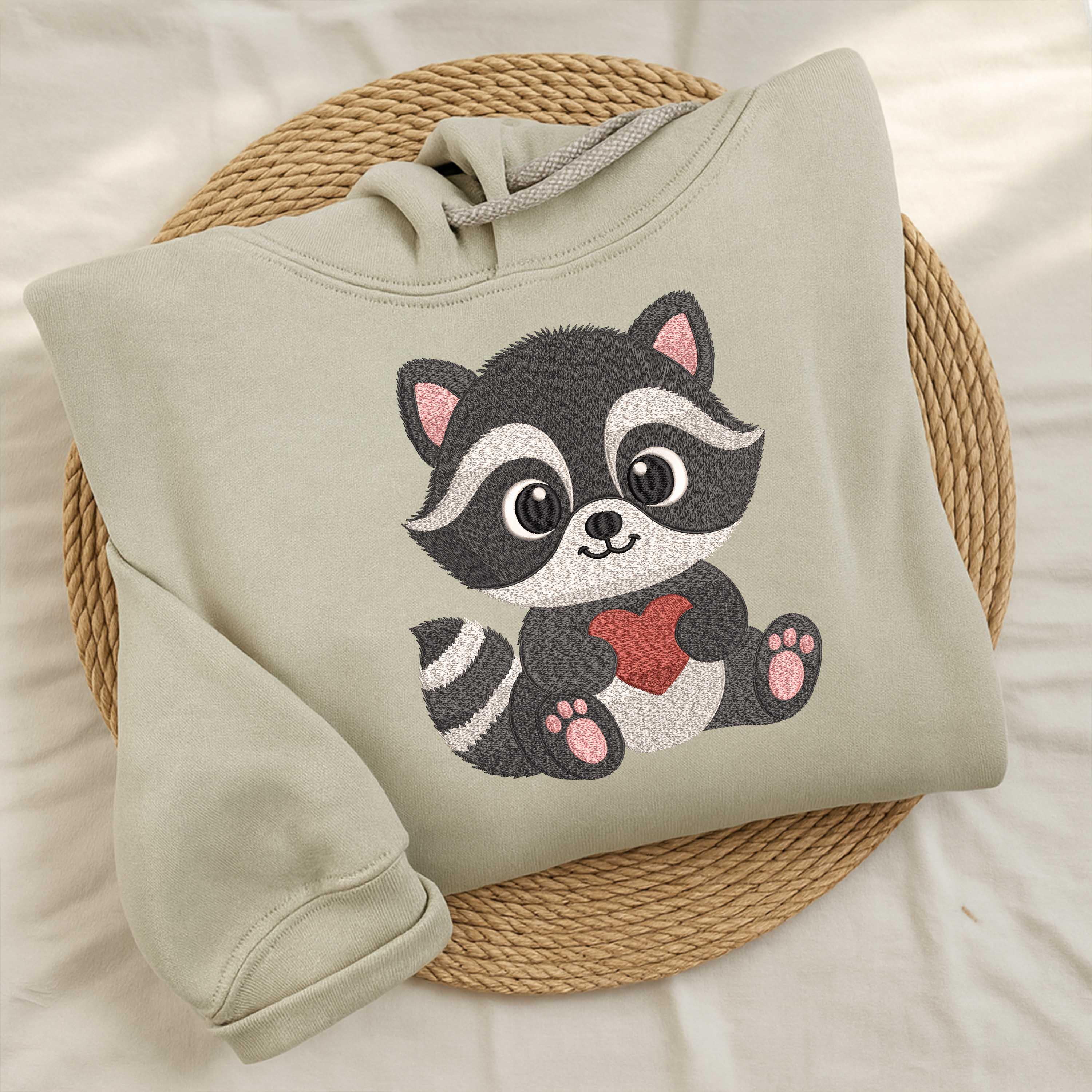 Cute raccoon embroidery, baby raccoon with heart, woodland animal ...