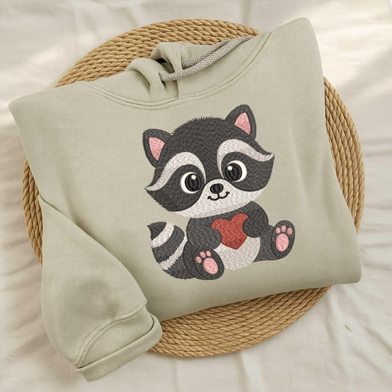 Cute raccoon embroidery, baby raccoon with heart, woodland animal ...