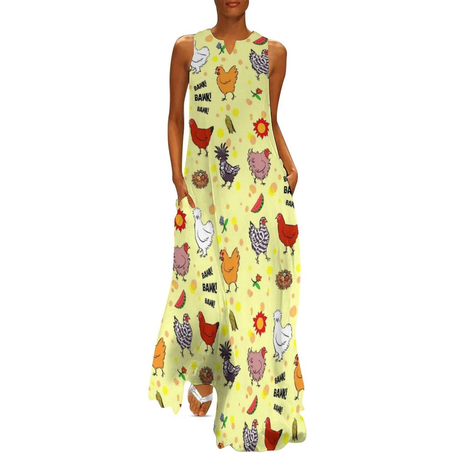 Cute seamless chicks pattern cartoon Long Dress long sleeve dresses ...