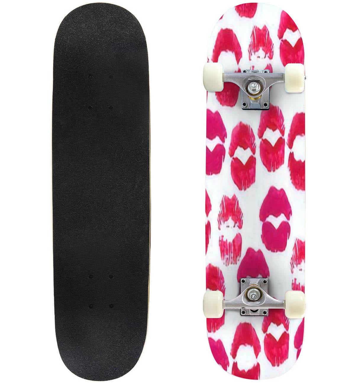 Cute seamless pattern made of pretty pink kisses Outdoor Skateboard ...