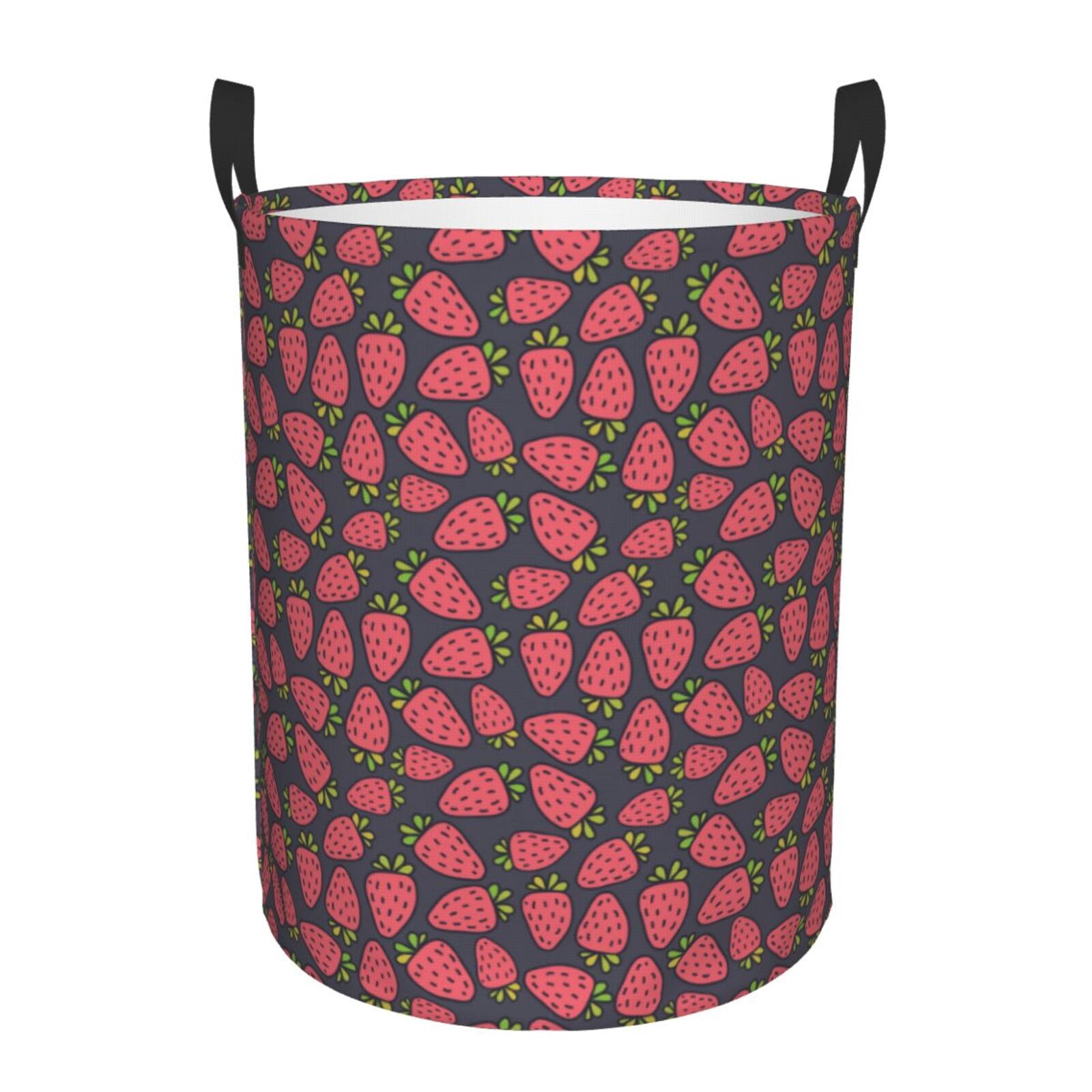 Cute strawberry A Round Laundry Basket, Laundry Hamper with Handle ...