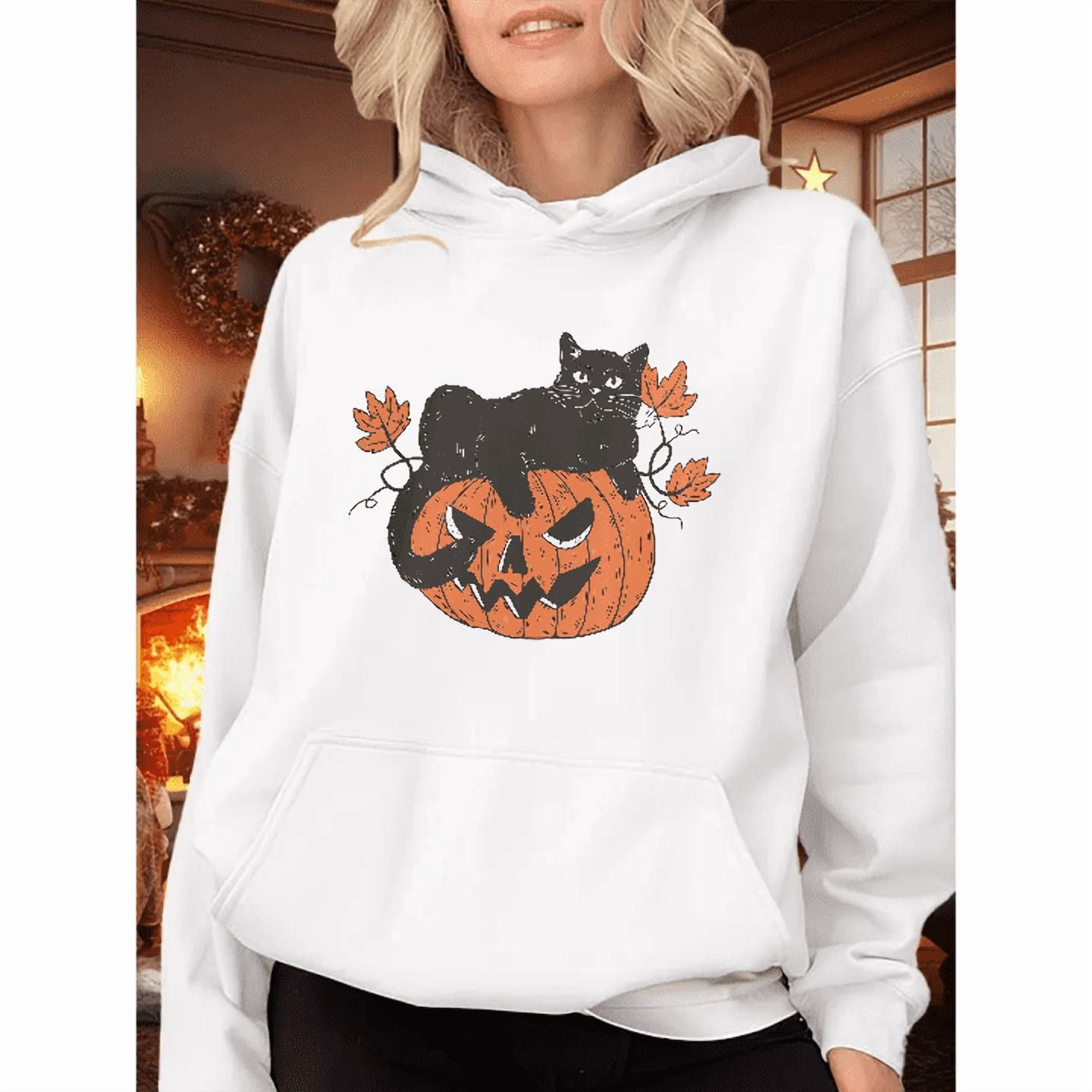 Cute theme hoodie, hoodie with a printed pattern of a cat lying on a ...
