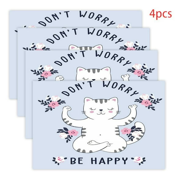 Cute white cartoon cat Placemats Set of 4，Washable Wipeable Place Mats ...