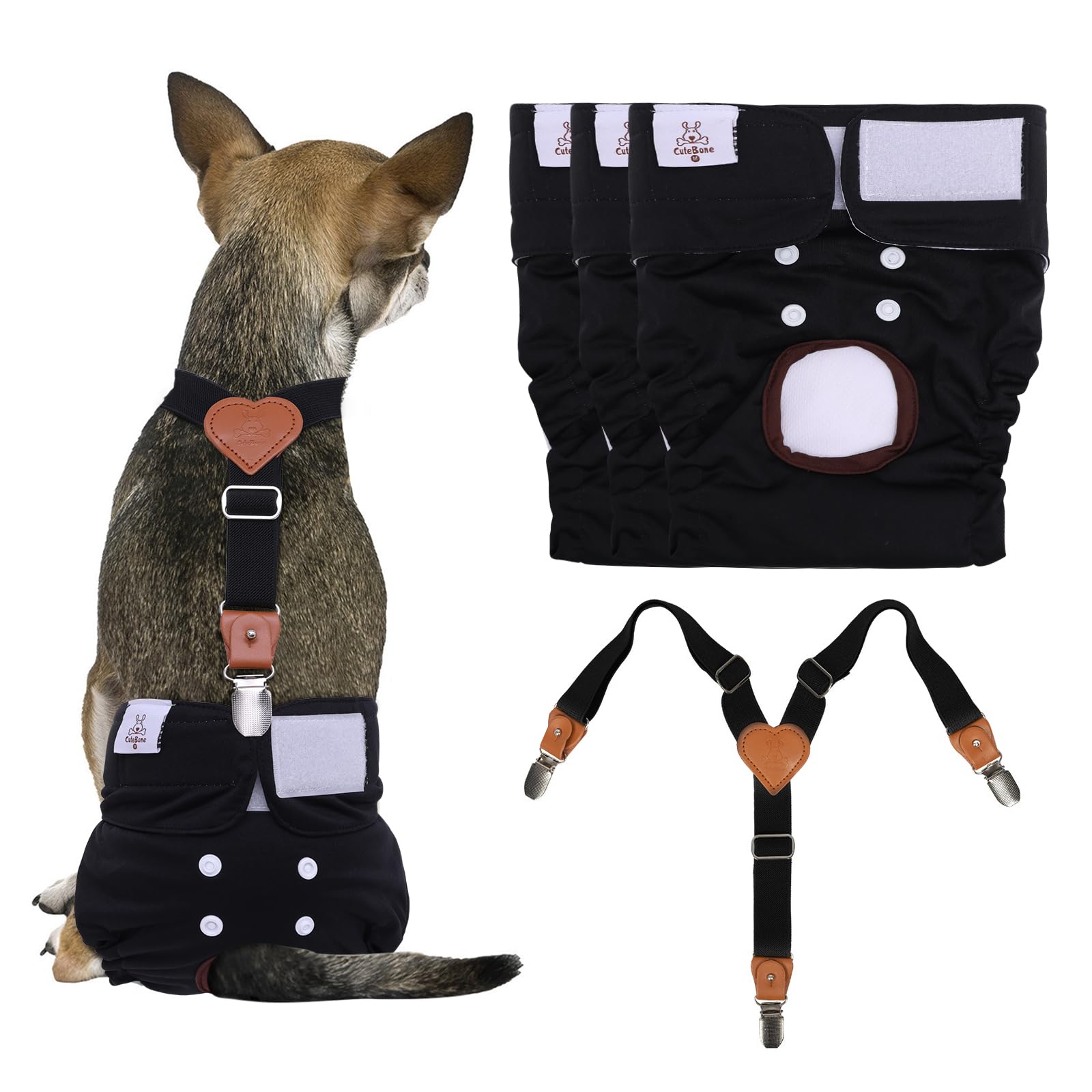 CuteBone Dog Diapers Female TSF6 3 Pack Reusable Doggy Diapers with One ...