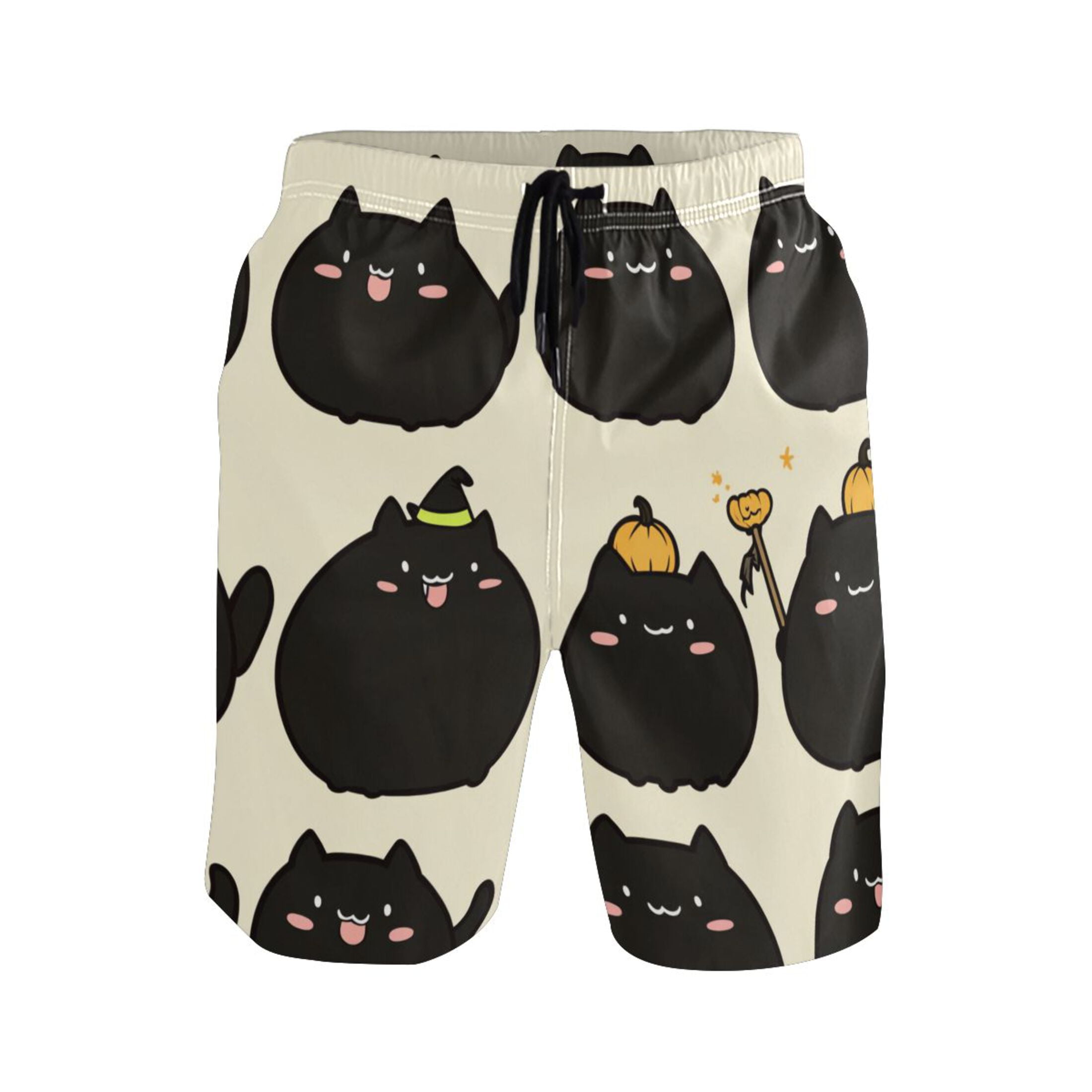Cuteblack Cat Small Size Men's Quick Dry Beach Shorts with Mesh Lining ...