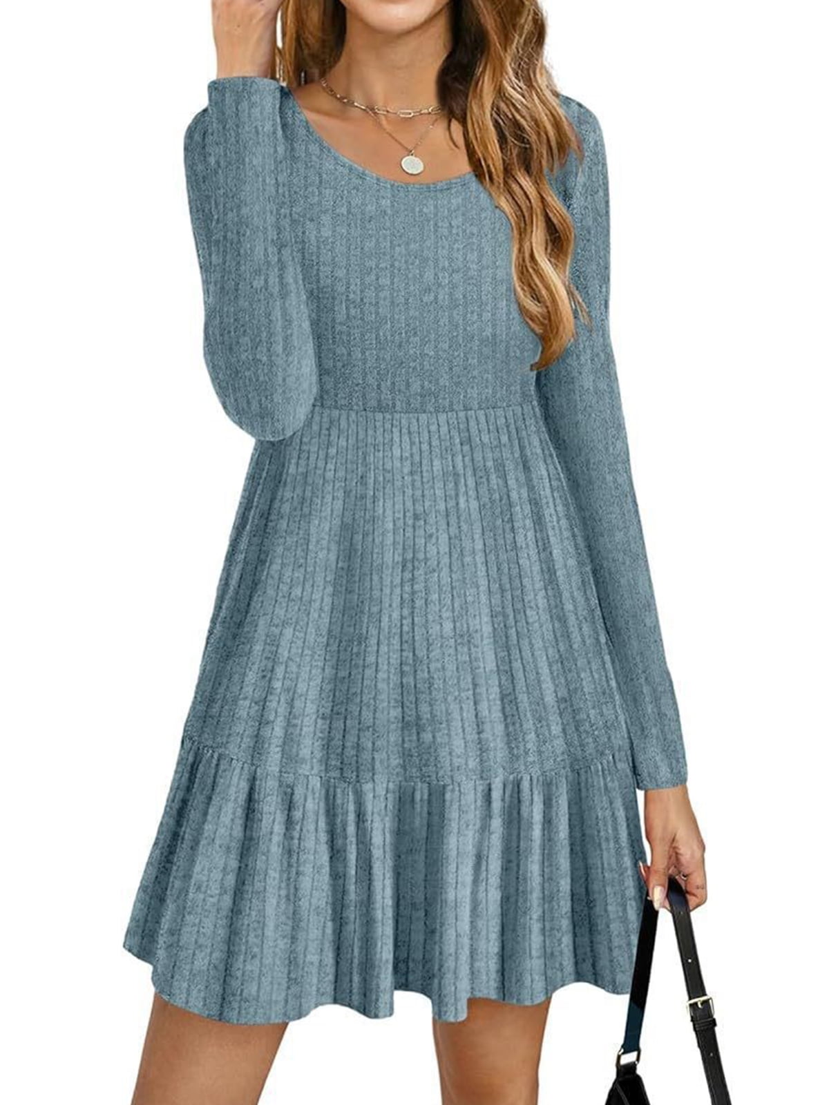 Cuteduck Women's Crew Neck Long Sleeve Fall Dresses Casual Doll Shirt ...