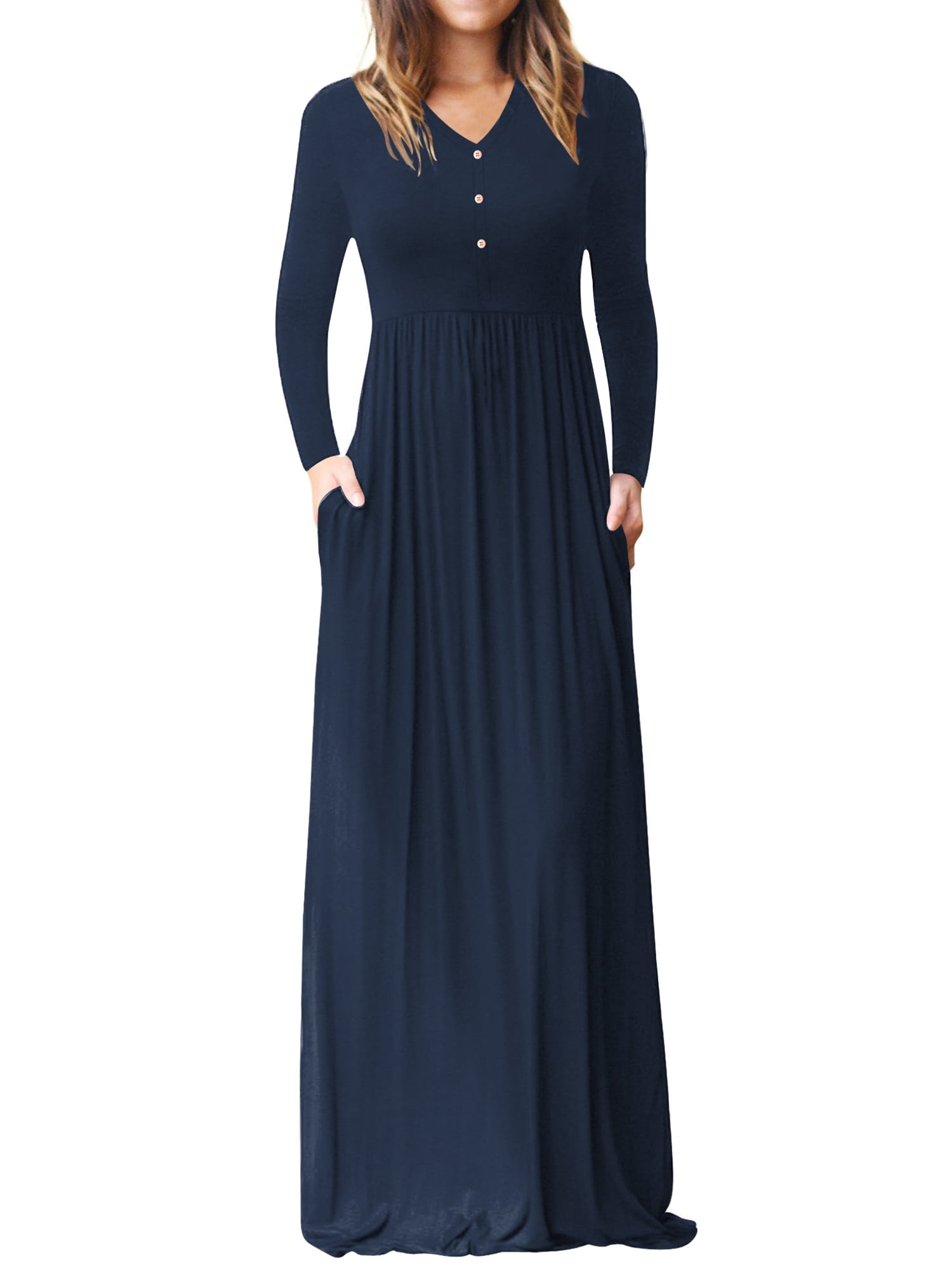 Cuteduck Women's Maxi Dresses Long Sleeve Long Casual Dresses Loose ...