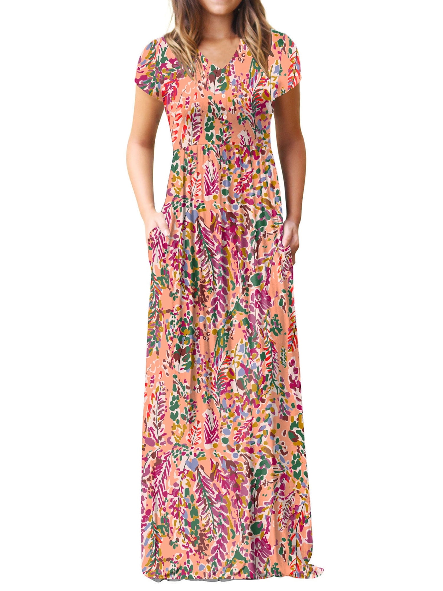 Cuteduck Women's Maxi Dresses Short Sleeve Long Casual Dresses Loose ...