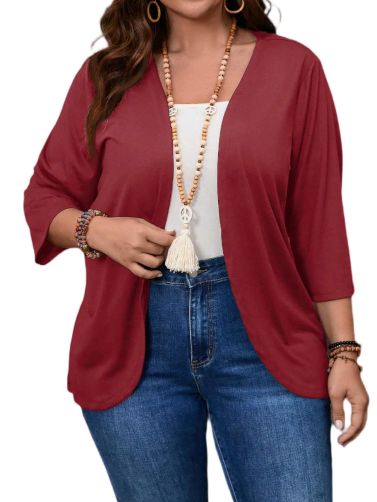 Cuteduck Women's Plus Size Cardigan 3/4 Sleeve Casual Open Front Light Cardigan 1X-4X - Walmart.com