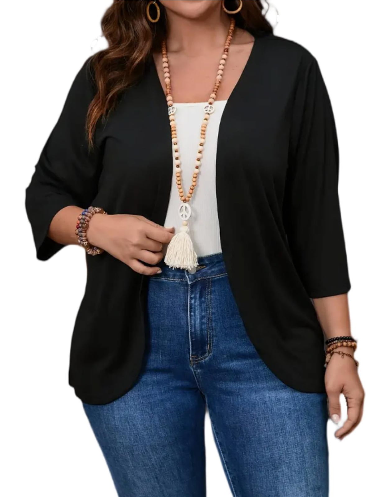 Cuteduck Women's Plus Size Cardigan, 3/4 Sleeve, Open Front, Light ...