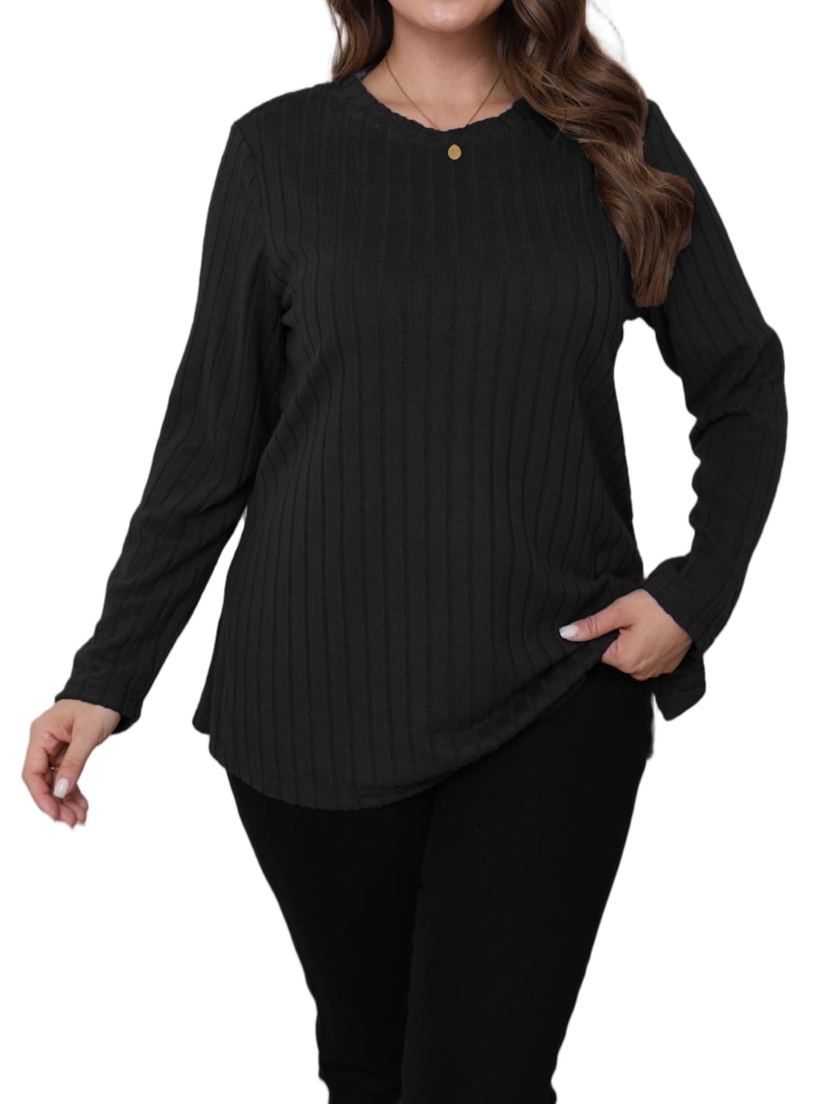 Cuteduck Women's Plus Size Fall Casual Knit Top Crew Neck Long Sleeve ...